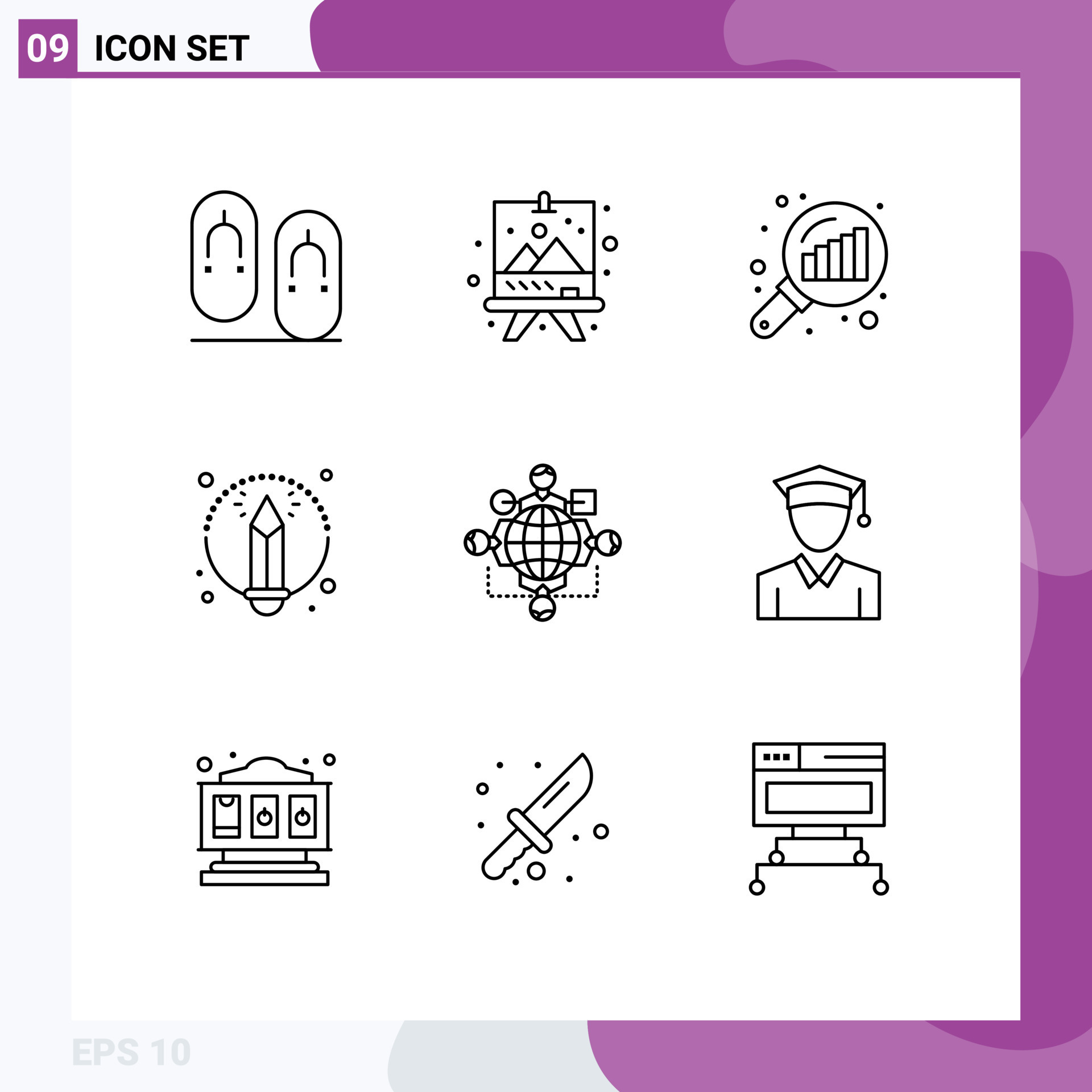 9 Universal Outlines Set For Web And Mobile Applications Logic Function Data Analyzing Pencil