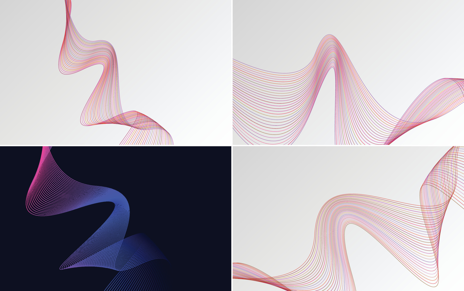 Set Of 4 Geometric Wave Pattern Background Abstract Waving Line