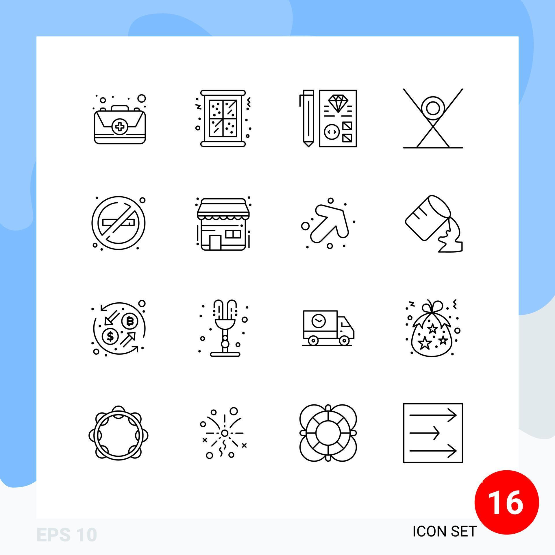 Universal Icon Symbols Group of 16 Modern Outlines of sushi food coding fast food programming ...