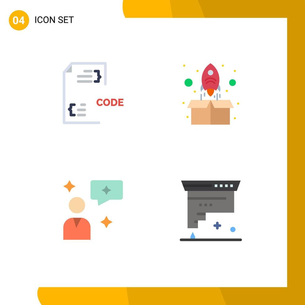 Mobile Interface Flat Icon Set of 4 Pictograms of code man chat ...