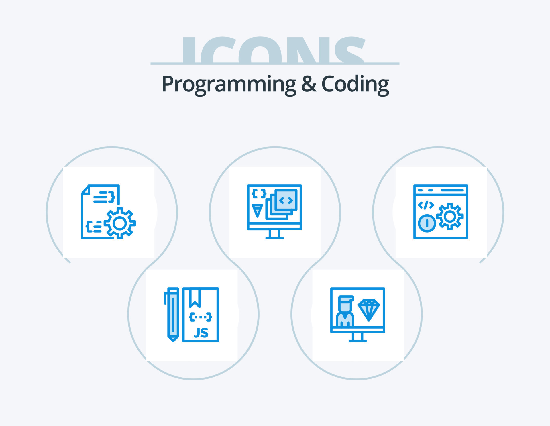 Programming And Coding Blue Icon Pack 5 Icon Design Develop App Programmer File 18553260