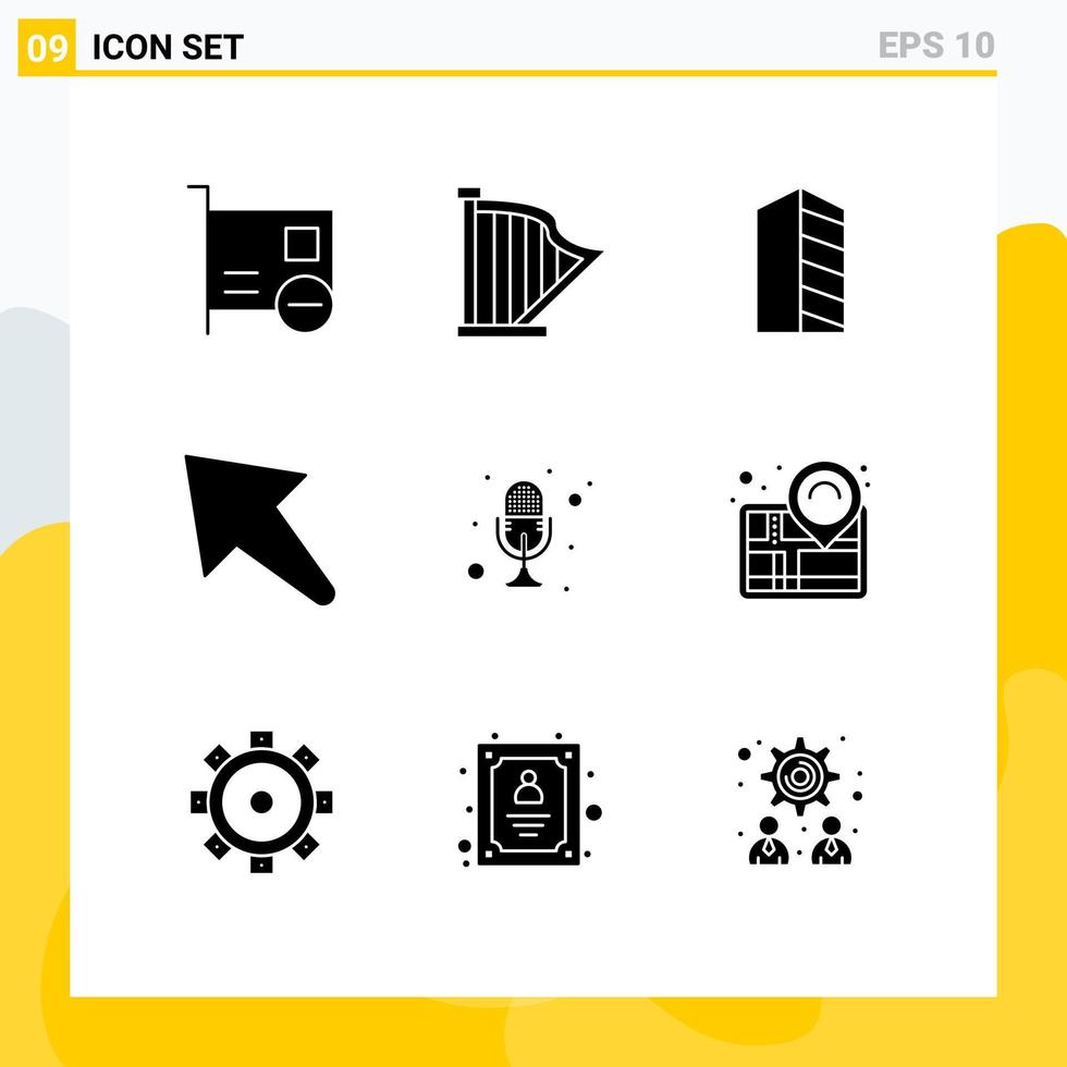 User Interface Pack Of 9 Basic Solid Glyphs Of Up Arrow Music Real Estate House Editable Vector