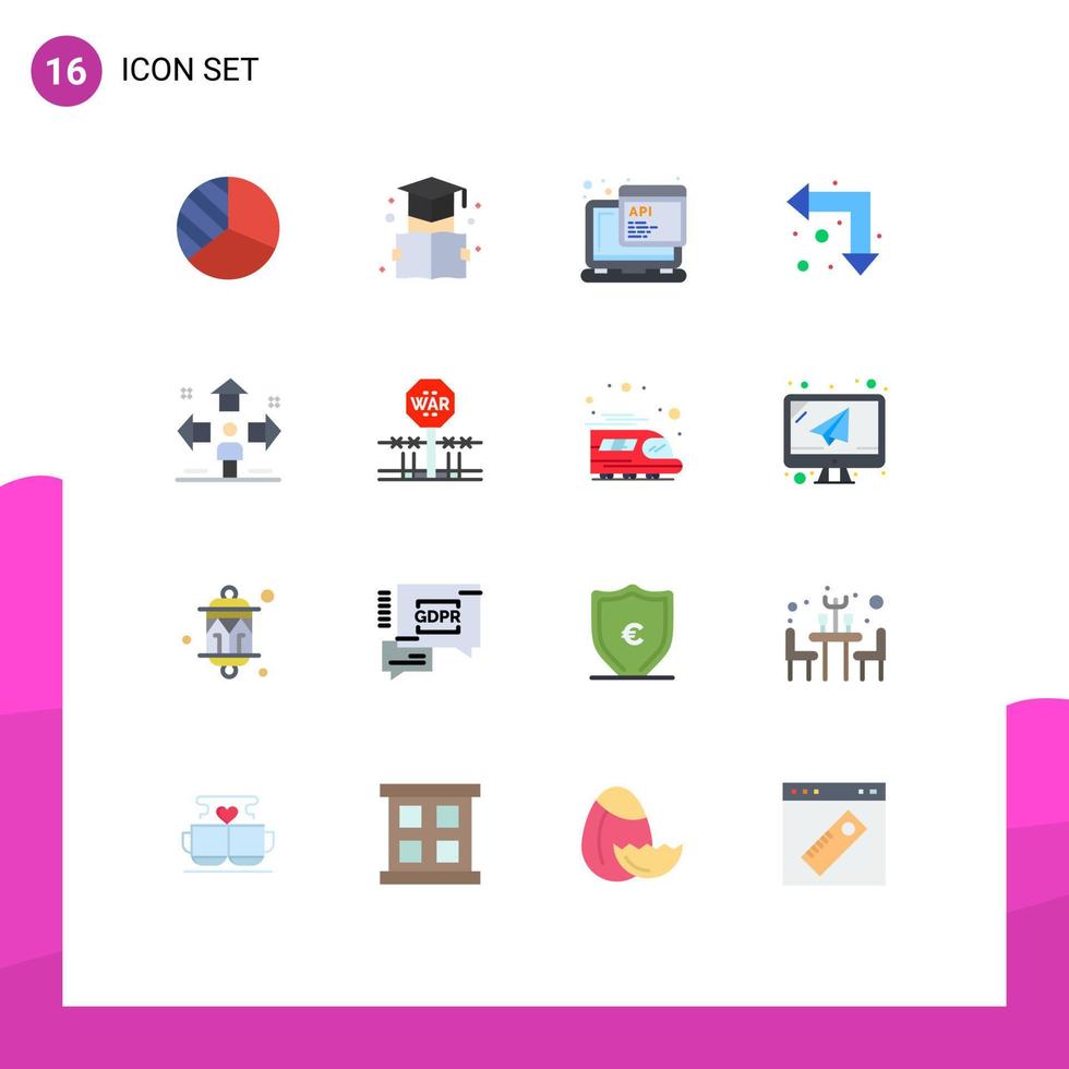 Mobile Interface Flat Color Set Of 16 Pictograms Of User Direction