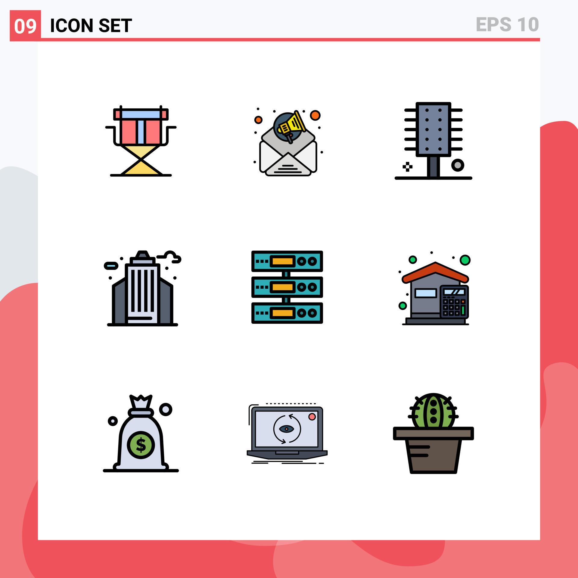 Set of 9 Modern UI Icons Symbols Signs for data office comb building ...