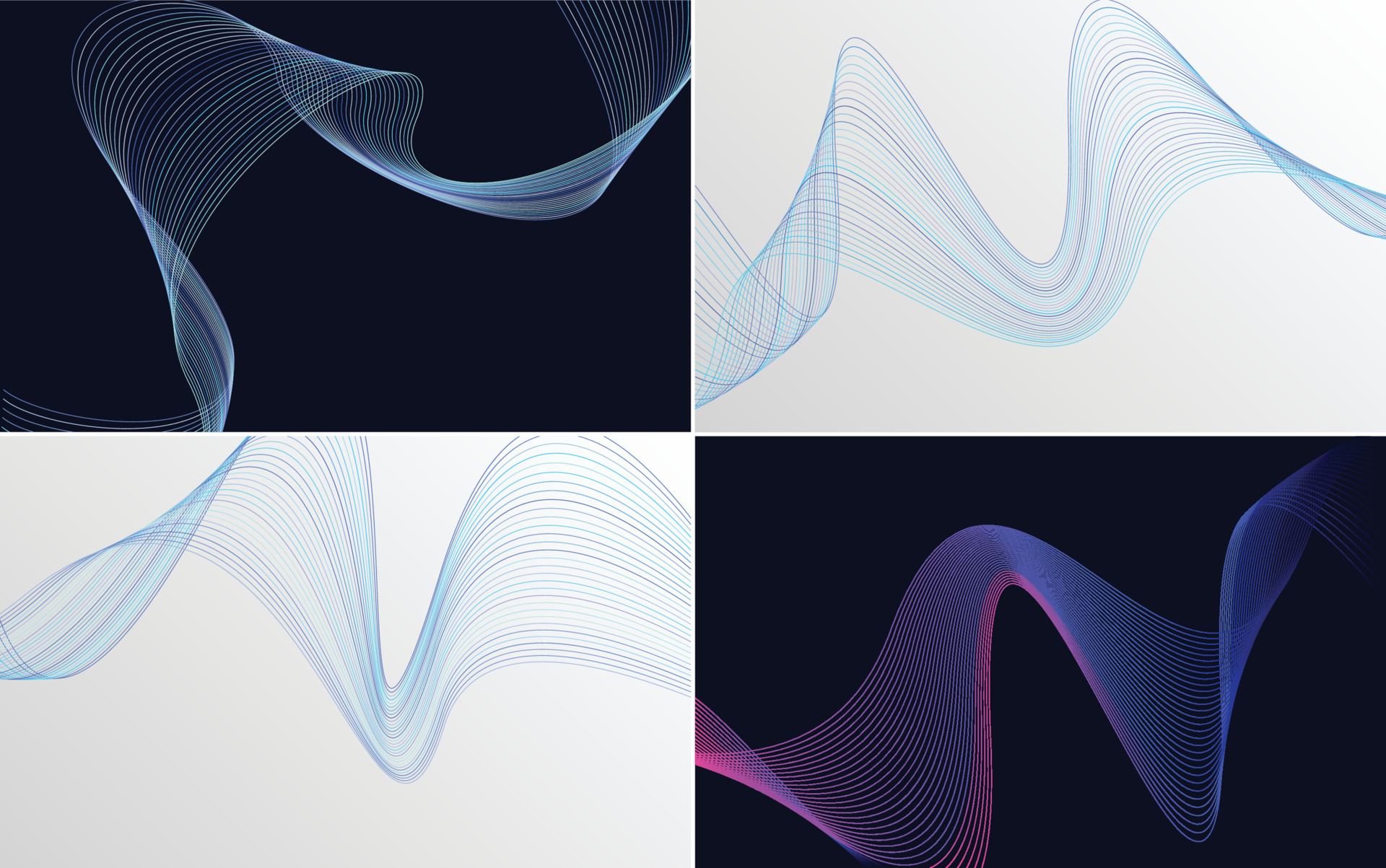 Set Of 4 Geometric Wave Pattern Background Abstract Waving Line