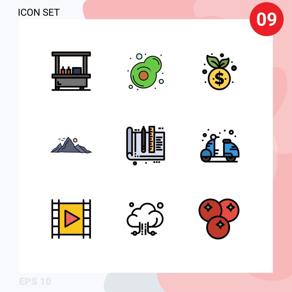 Mobile Interface Filledline Flat Color Set of 9 Pictograms of design ... Mobile Interface Filledline Flat Color Set of 9 Pictograms of design ...
