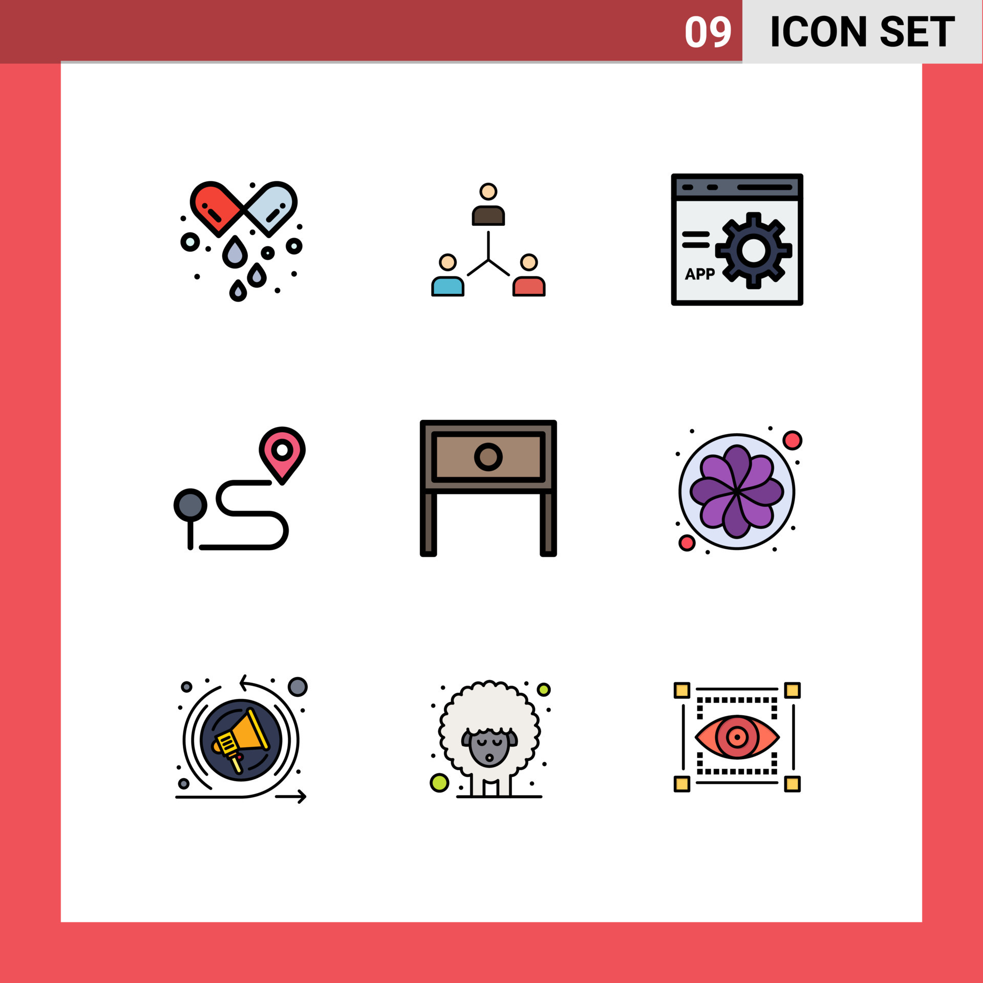 User Interface Pack of 9 Basic Filledline Flat Colors of map ...