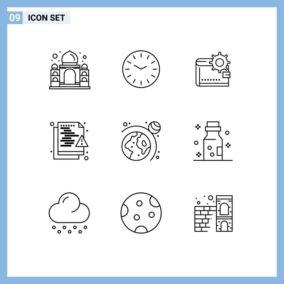 Mobile Interface Outline Set of 9 Pictograms of protection hacker cash file purse Editable ...