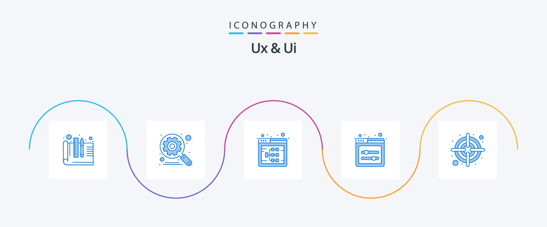 Ux And Ui Blue 5 Icon Pack Including Goal User Interface Design Flow Ui Sliders Website