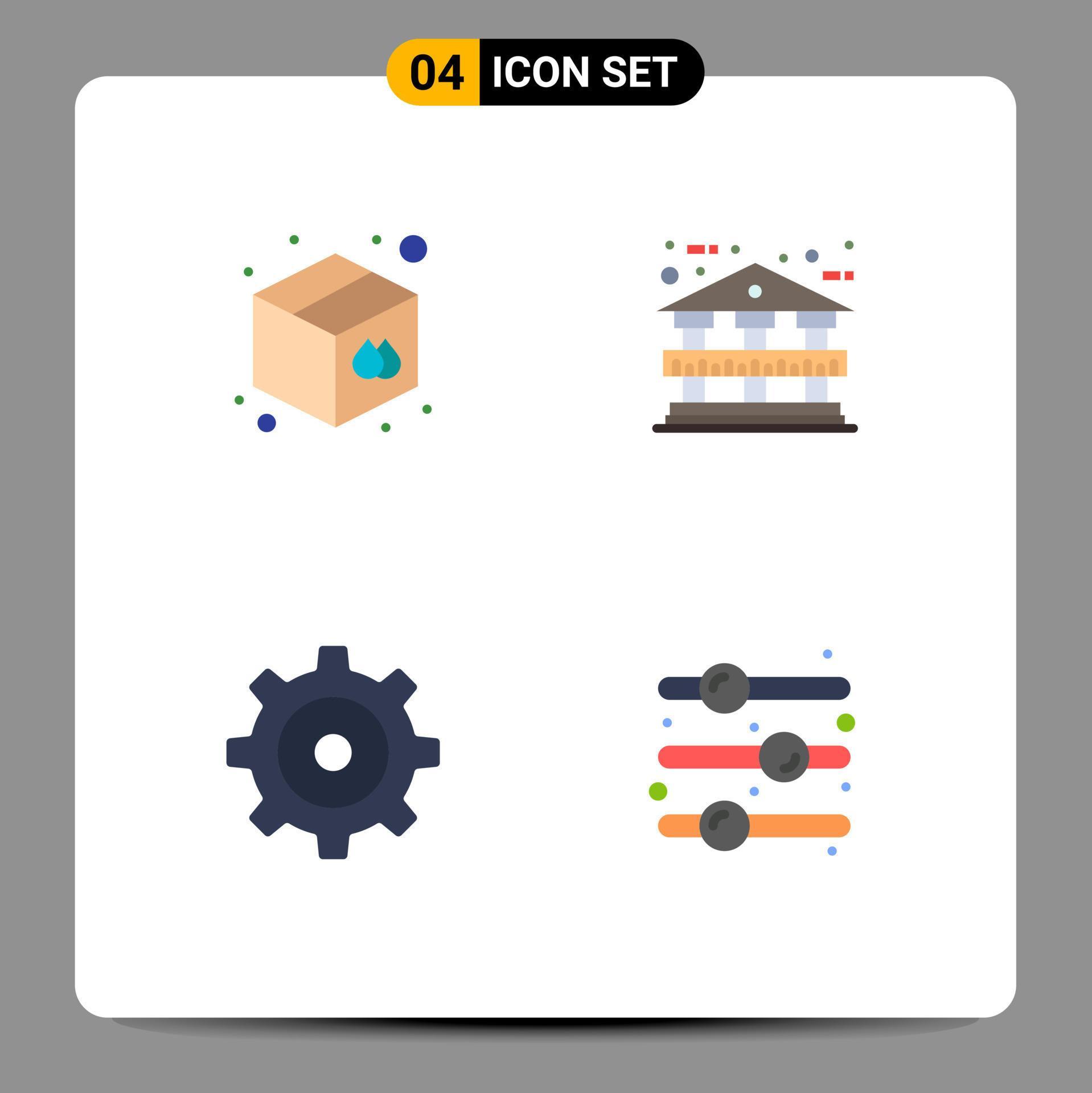 Stock Vector Icon Pack Of 4 Line Signs And Symbols For Box Design Element Print Bank Building On