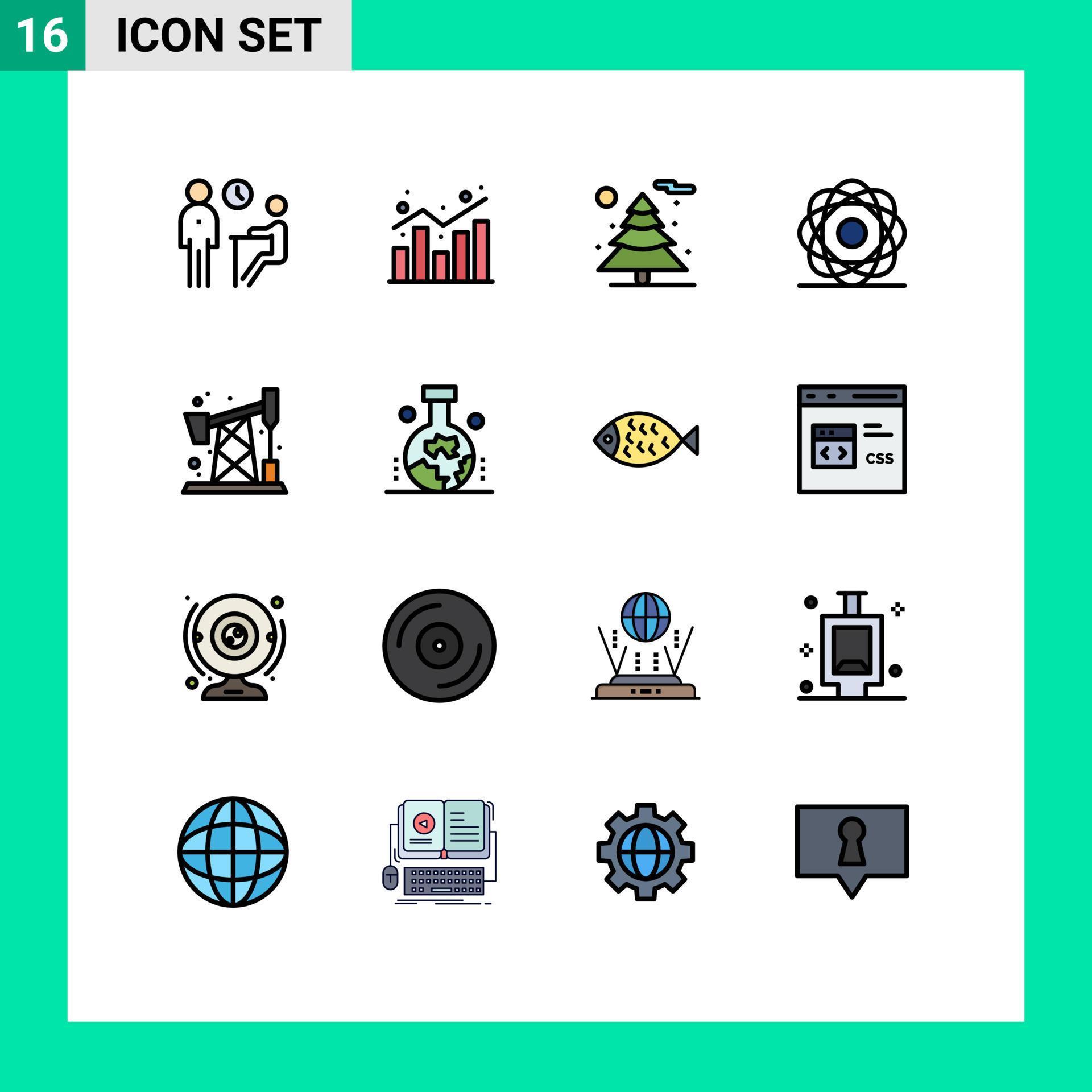 Set Of 16 Vector Flat Color Filled Lines On Grid For Physics Molecule