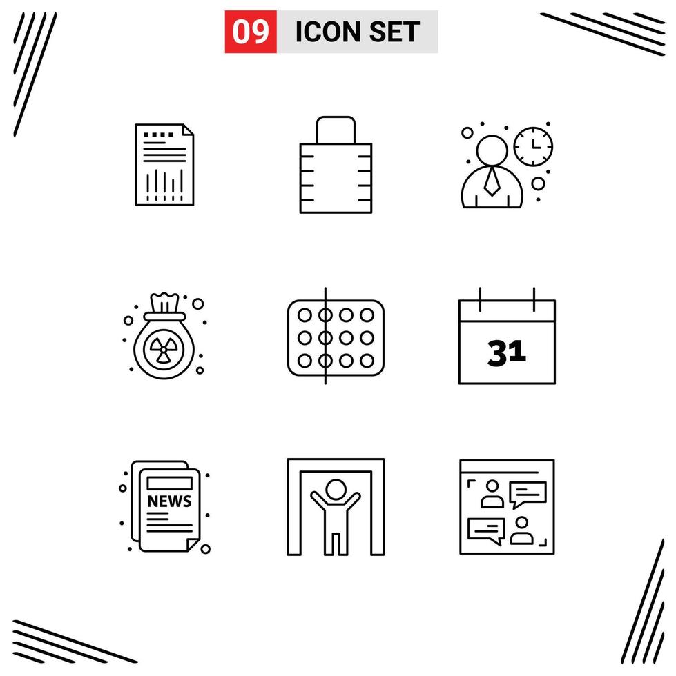 9 Universal Outlines Set For Web And Mobile Applications Trash Gas Lock Pad User Interface Ui