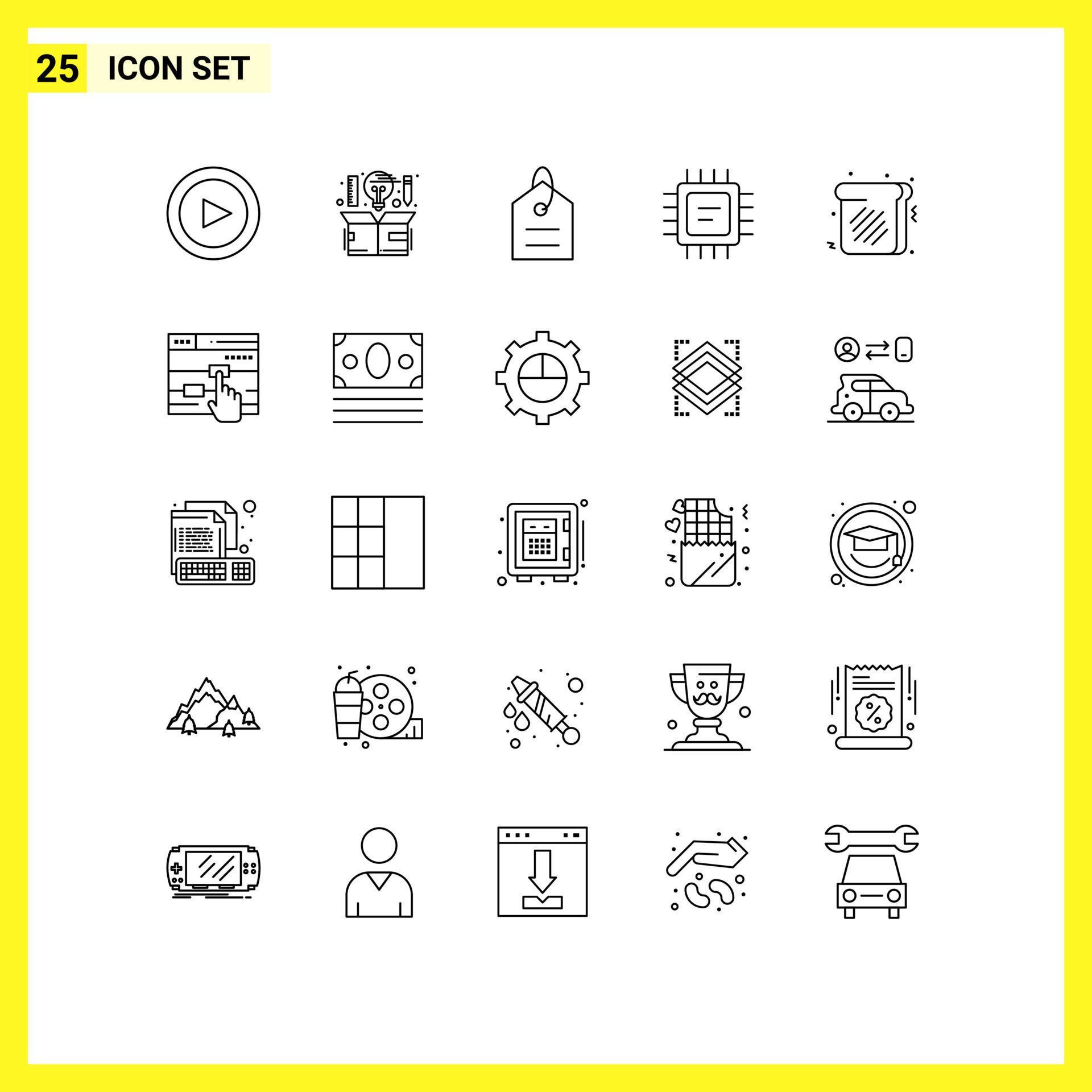 Set Of 25 Modern Ui Icons Symbols Signs For Food Toast Finance Processor Cpu Editable Vector