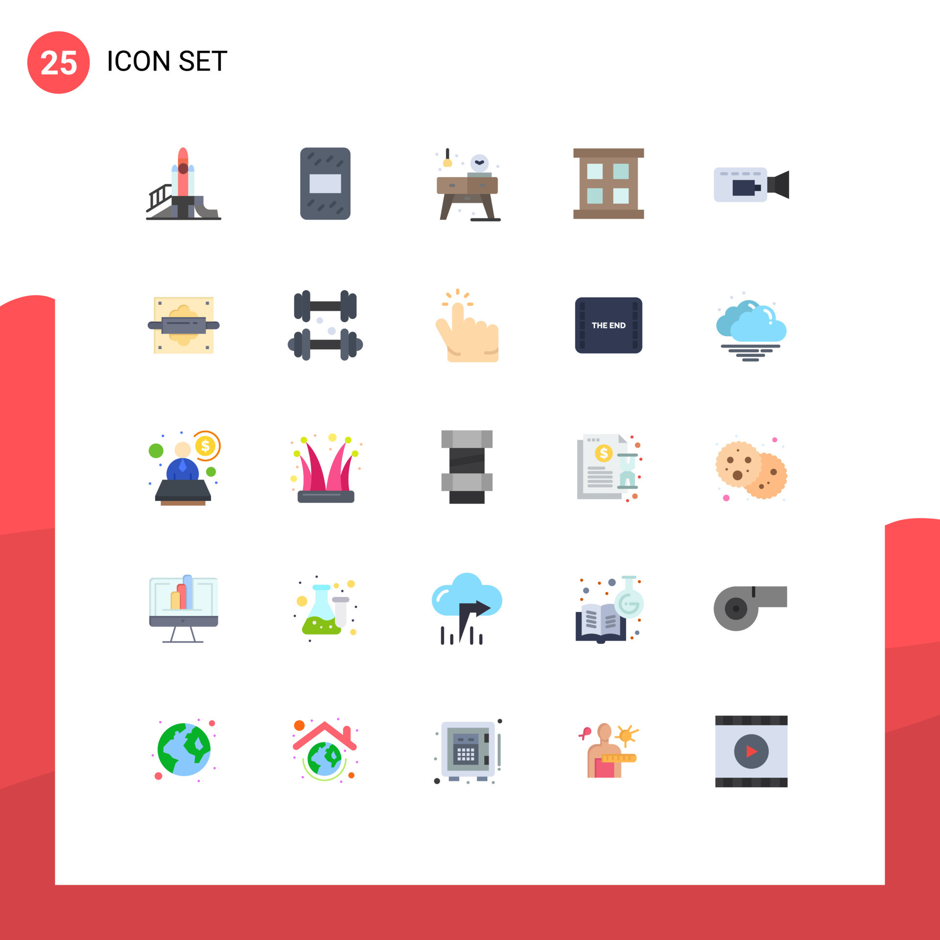 25 Thematic Vector Flat Colors And Editable Symbols Of Record Cam Home Window Case Frame