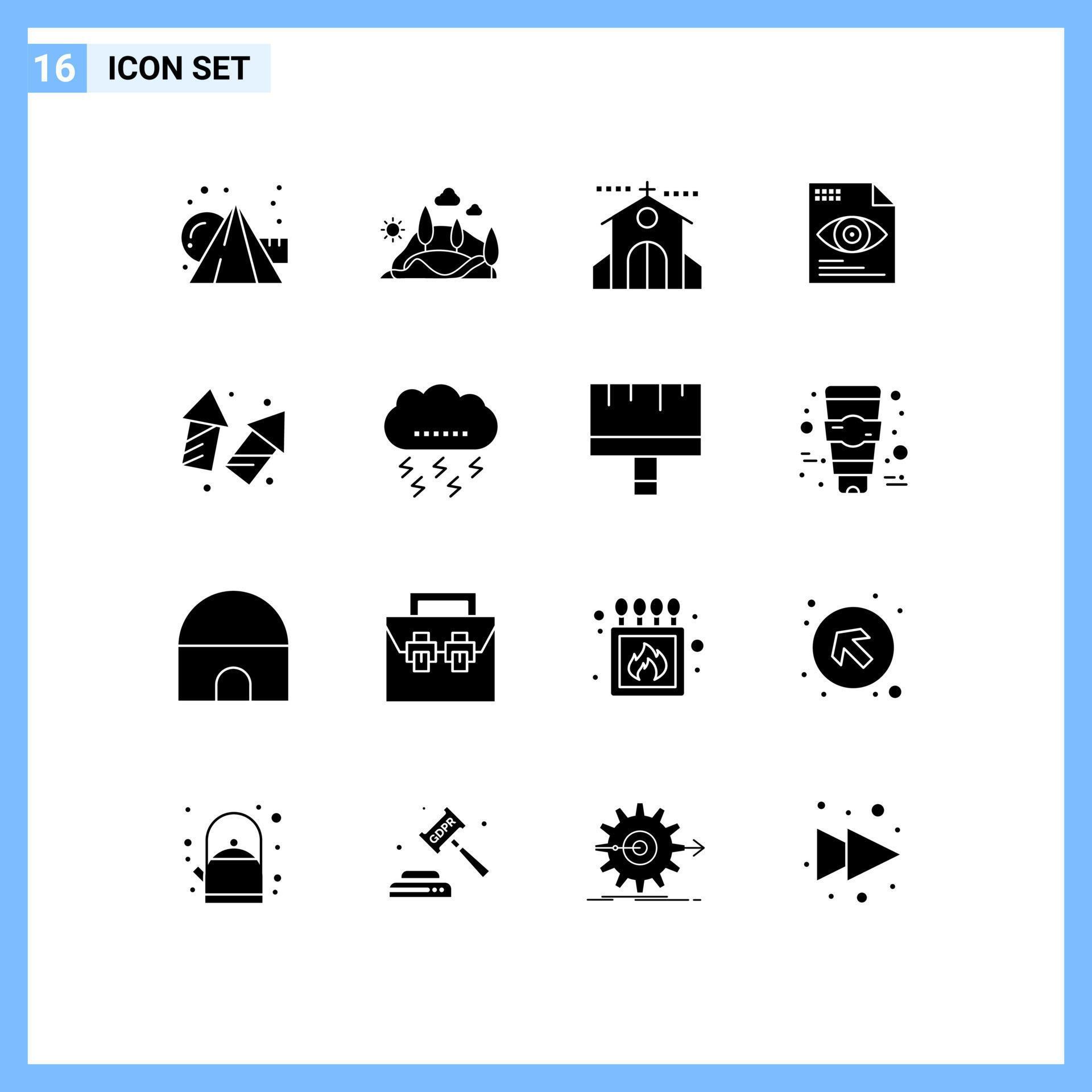 16 Thematic Vector Solid Glyphs and Editable Symbols of computing text ...