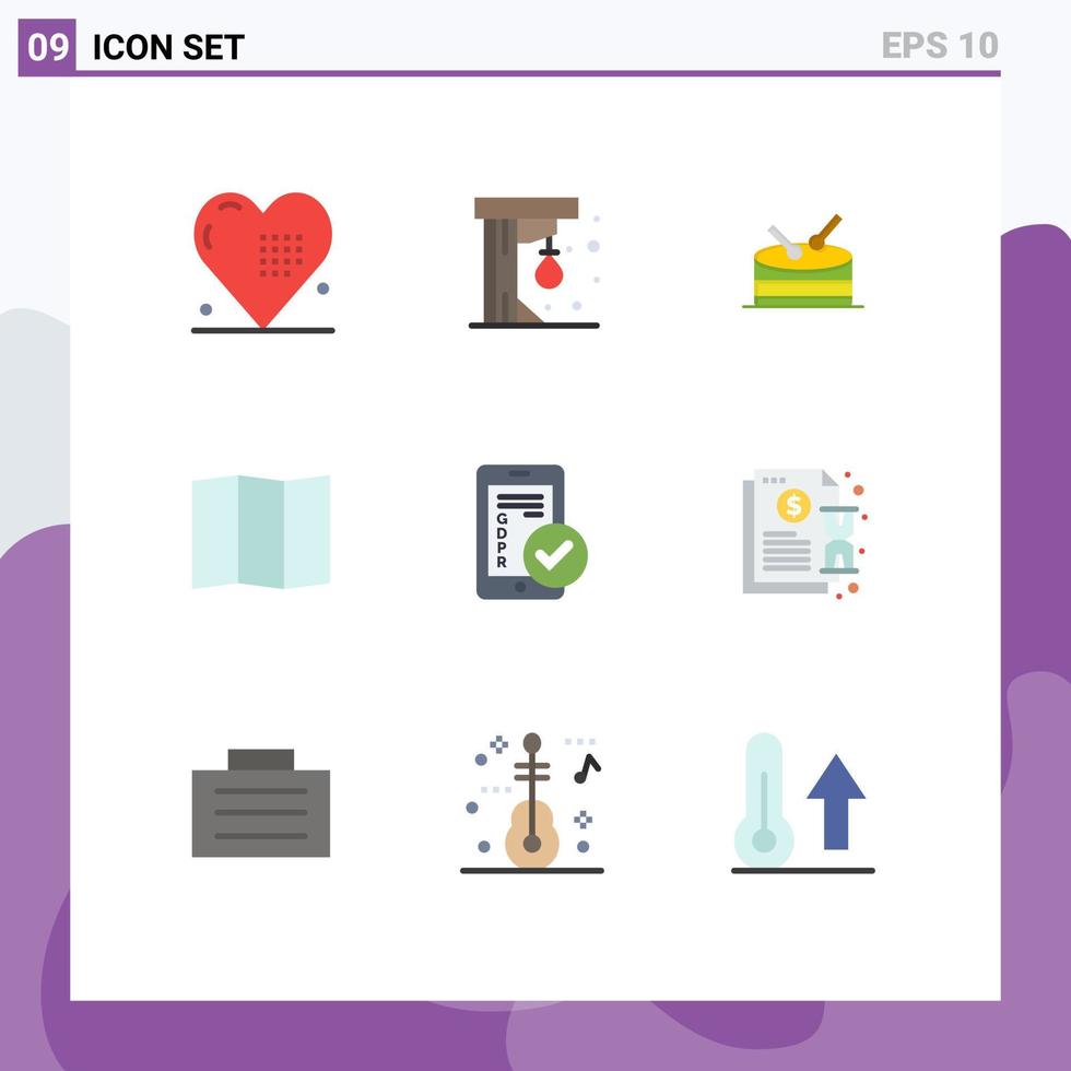 User Interface Pack Of 9 Basic Flat Colors Of Smartphone Secure Play Mobile Map Editable Vector