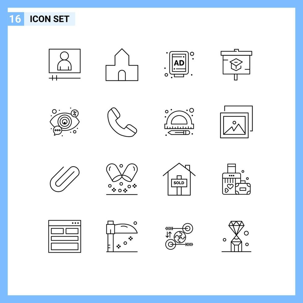 Set of 16 Vector Outlines on Grid for view search billboard eye presentation Editable Vector ...