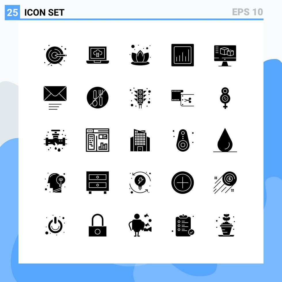 User Interface Pack Of 25 Basic Solid Glyphs Of Message Computing Spa Box Computer Editable