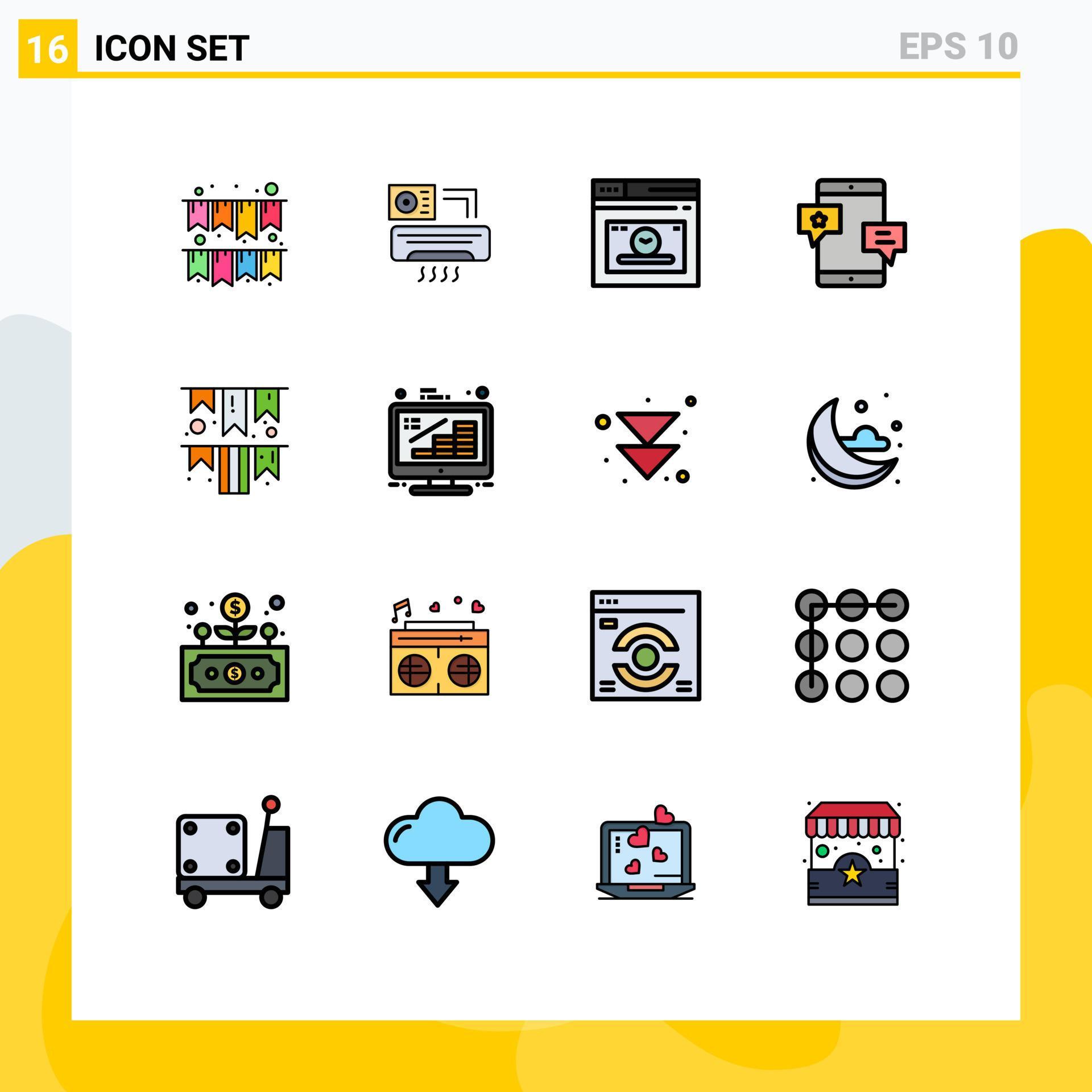 Set Of 16 Vector Flat Color Filled Lines On Grid For Garland Promotion Page Network Community