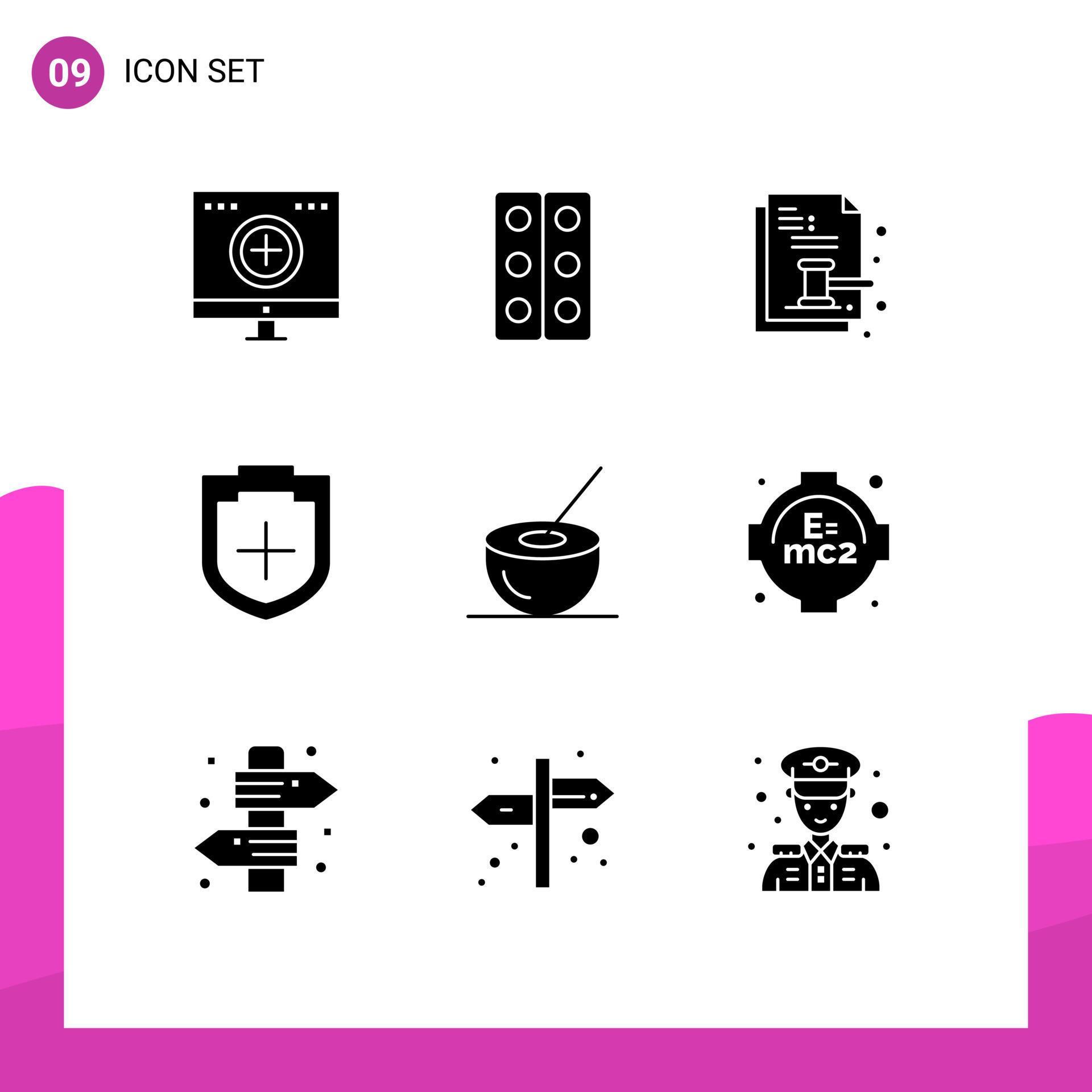 Set of 9 Modern UI Icons Symbols Signs for shield plus tray add law ...