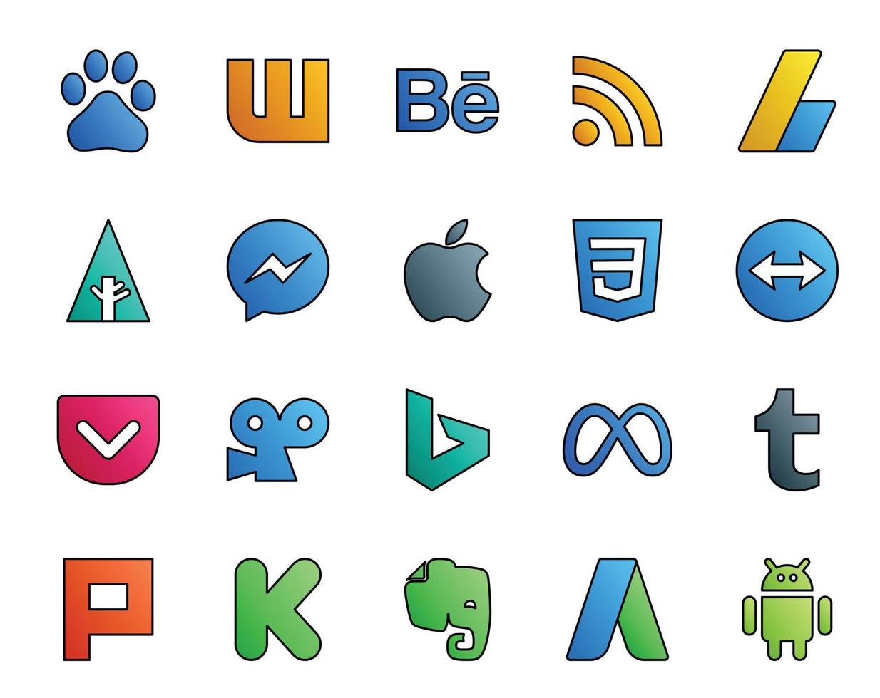 20 Social Media Icon Pack Including plurk facebook apple meta viddler 18567714 Vector Art at ...