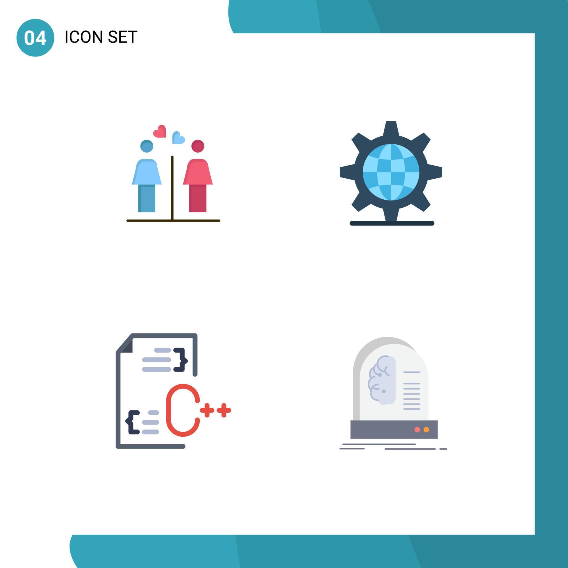 Pictogram Set of 4 Simple Flat Icons of love coding signs server ...