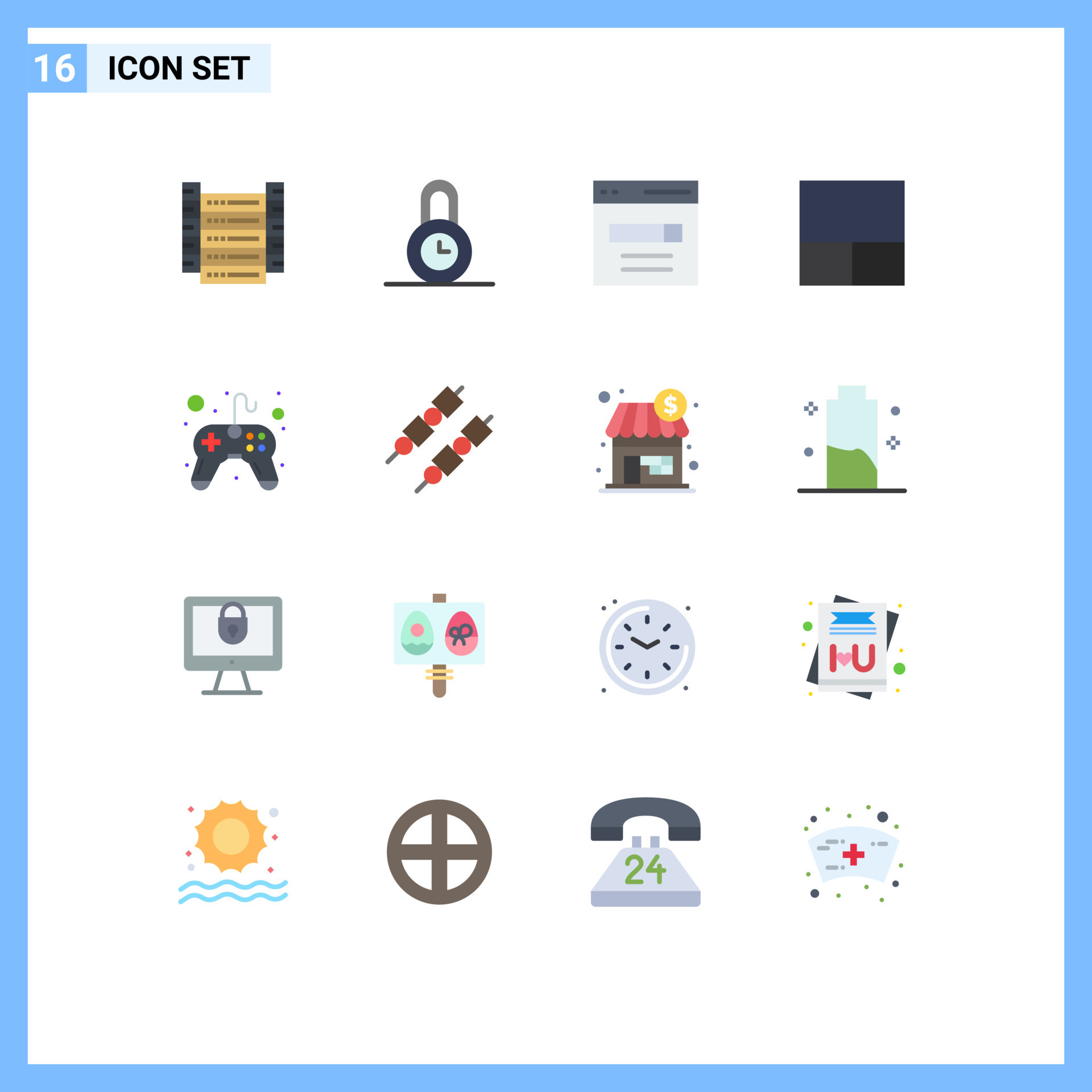 Set Of 16 Modern Ui Icons Symbols Signs For Video Game Controller