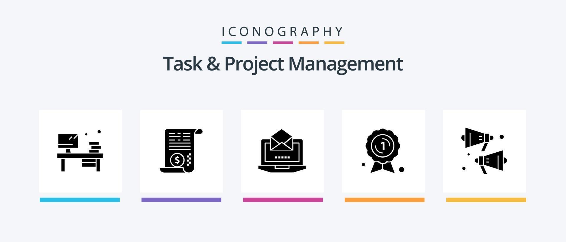 Task And Project Management Glyph 5 Icon Pack Including award badge ...