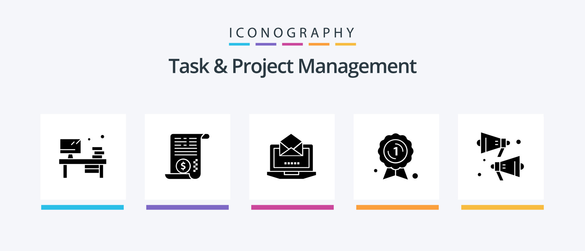 Task And Project Management Glyph 5 Icon Pack Including award badge ...