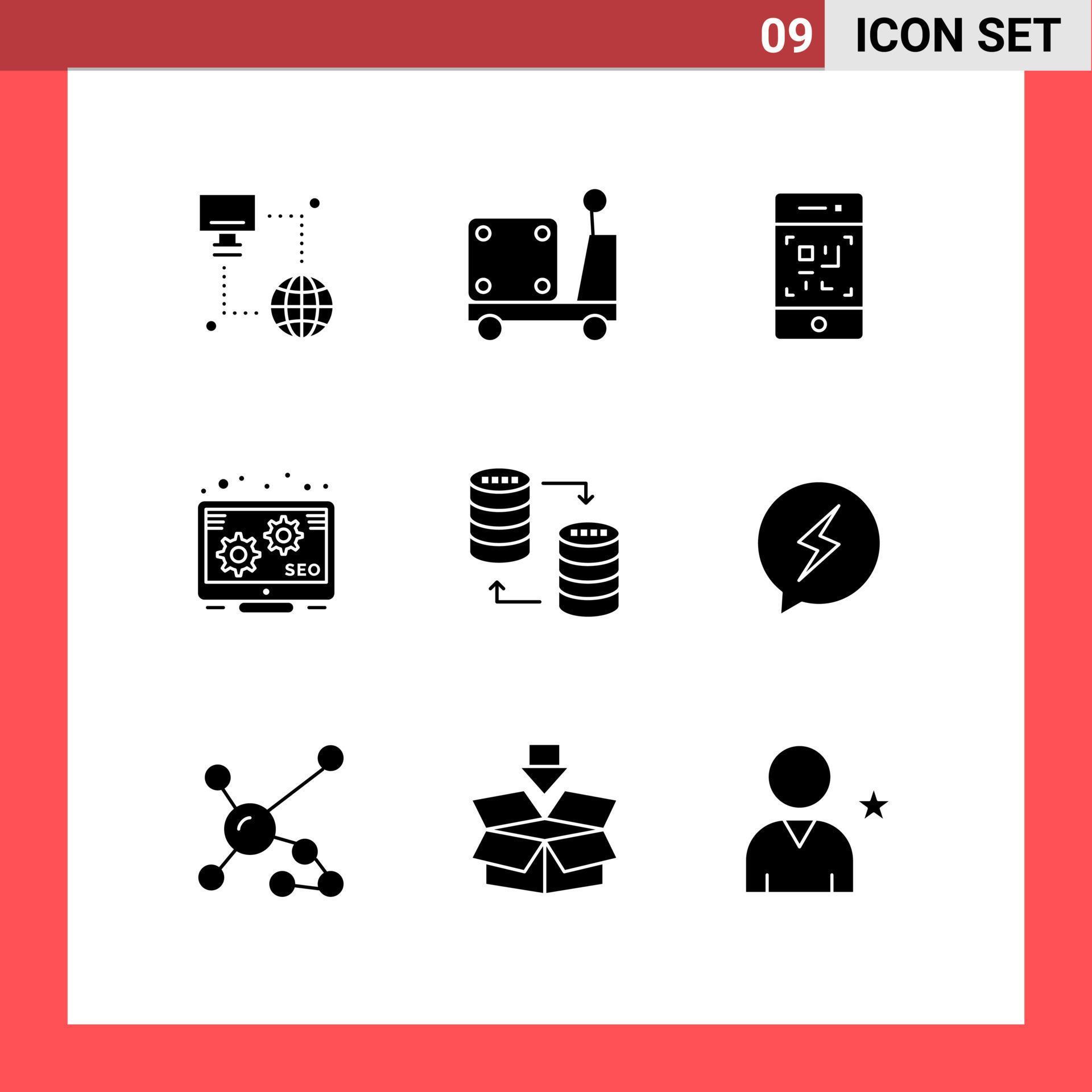 Group of 9 Solid Glyphs Signs and Symbols for sql database barcode seo ...