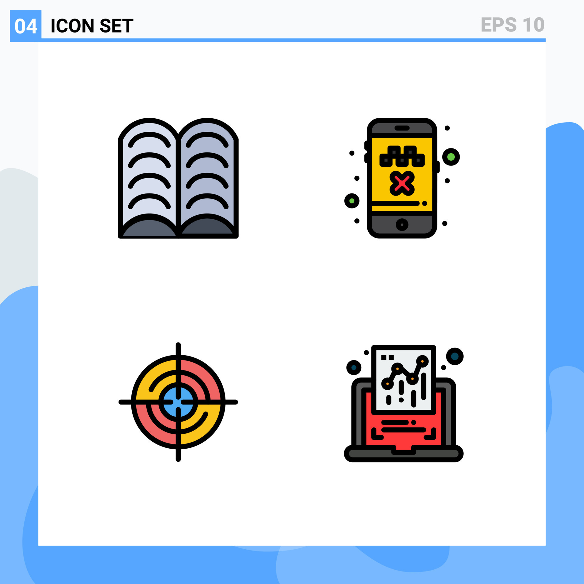 Editable Vector Line Pack Of 4 Simple Filledline Flat Colors Of Book Location Cab Transport