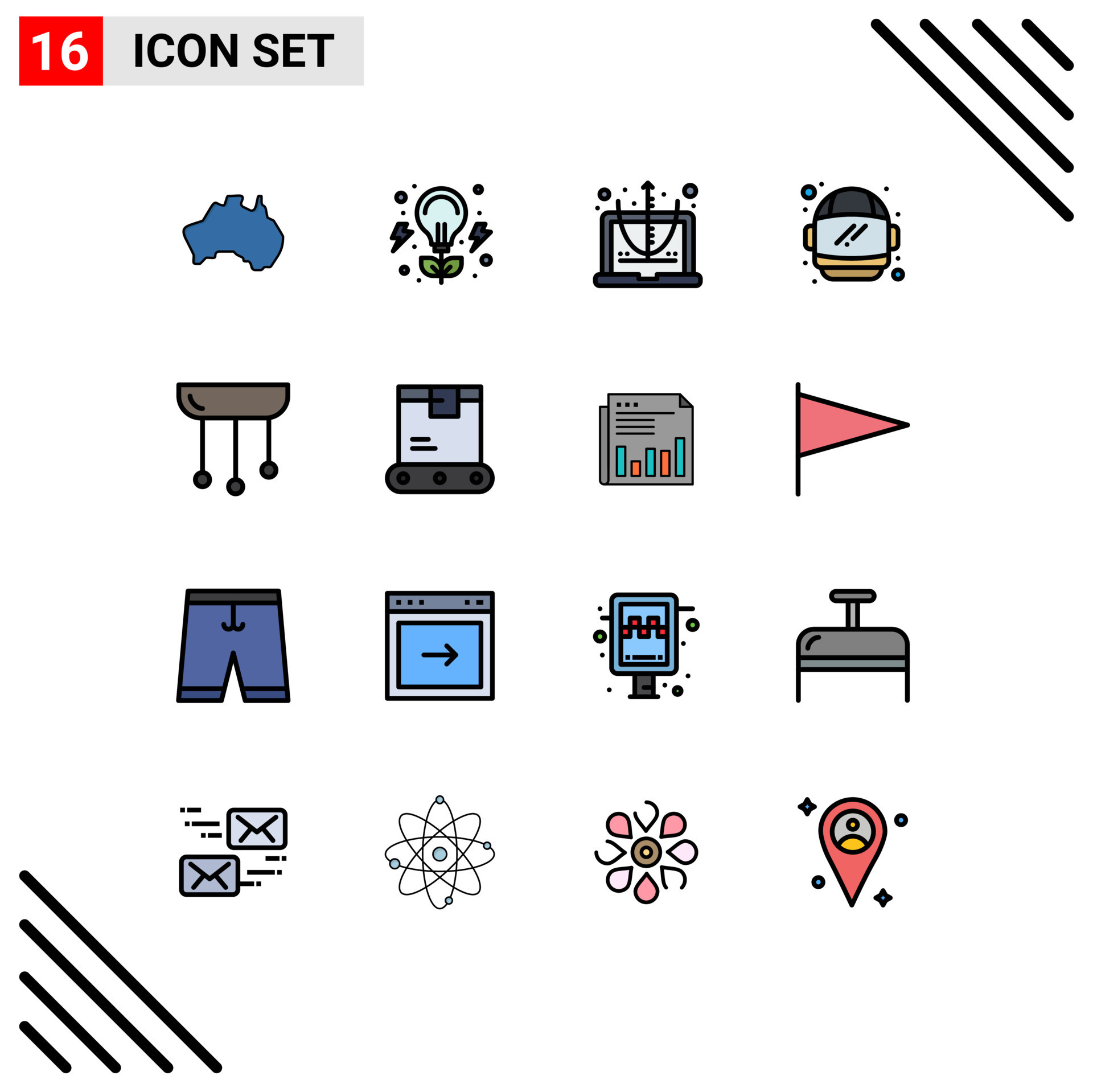 User Interface Pack Of 16 Basic Flat Color Filled Lines Of Decorations Space Nature Helmet