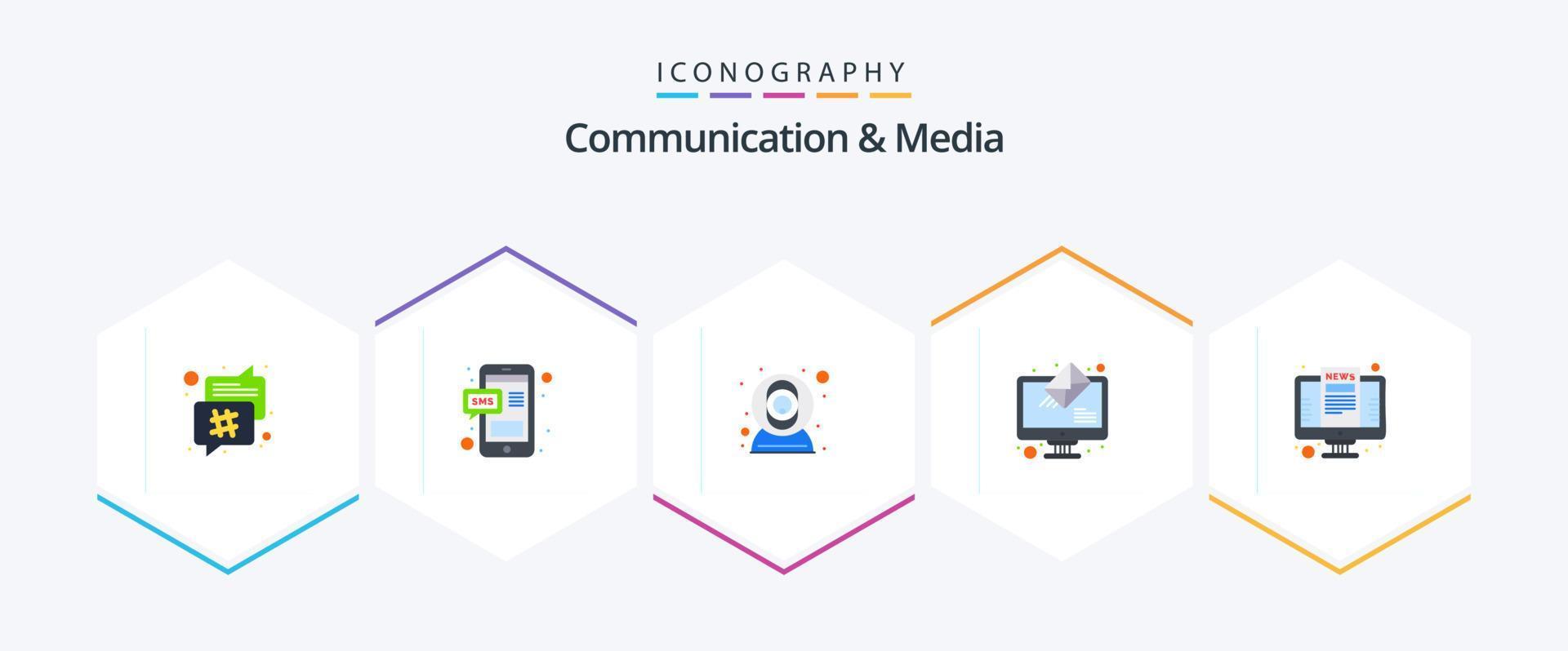 Communication And Media 25 Flat icon pack including monitor. receive ...