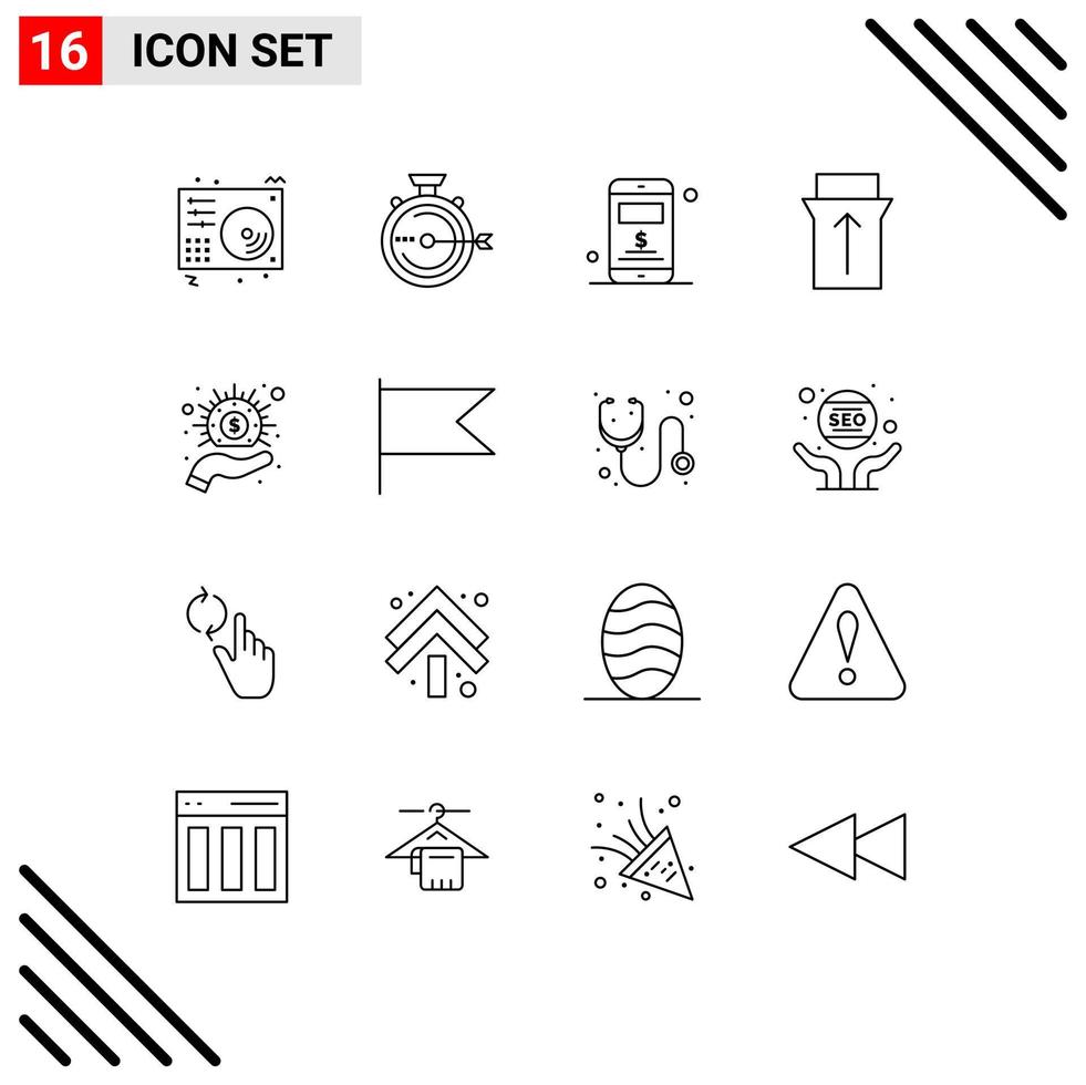 User Interface Pack Of 16 Basic Outlines Of Cash Touch Release Slide Dollar Editable Vector
