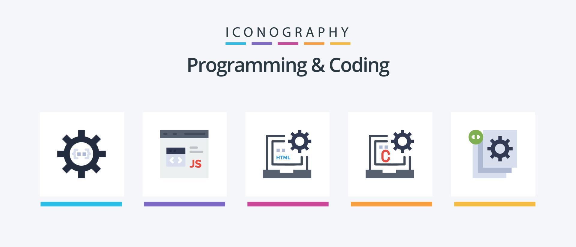 Programming And Coding Flat 5 Icon Pack Including Coding C Development Html Develop