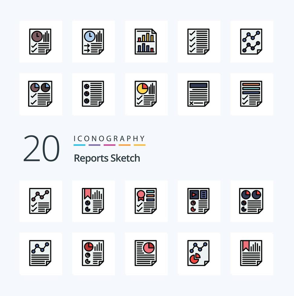 20 Reports Sketch Line Filled Color Icon Pack Like Page Data Page Ribbon Page 18572519 Vector