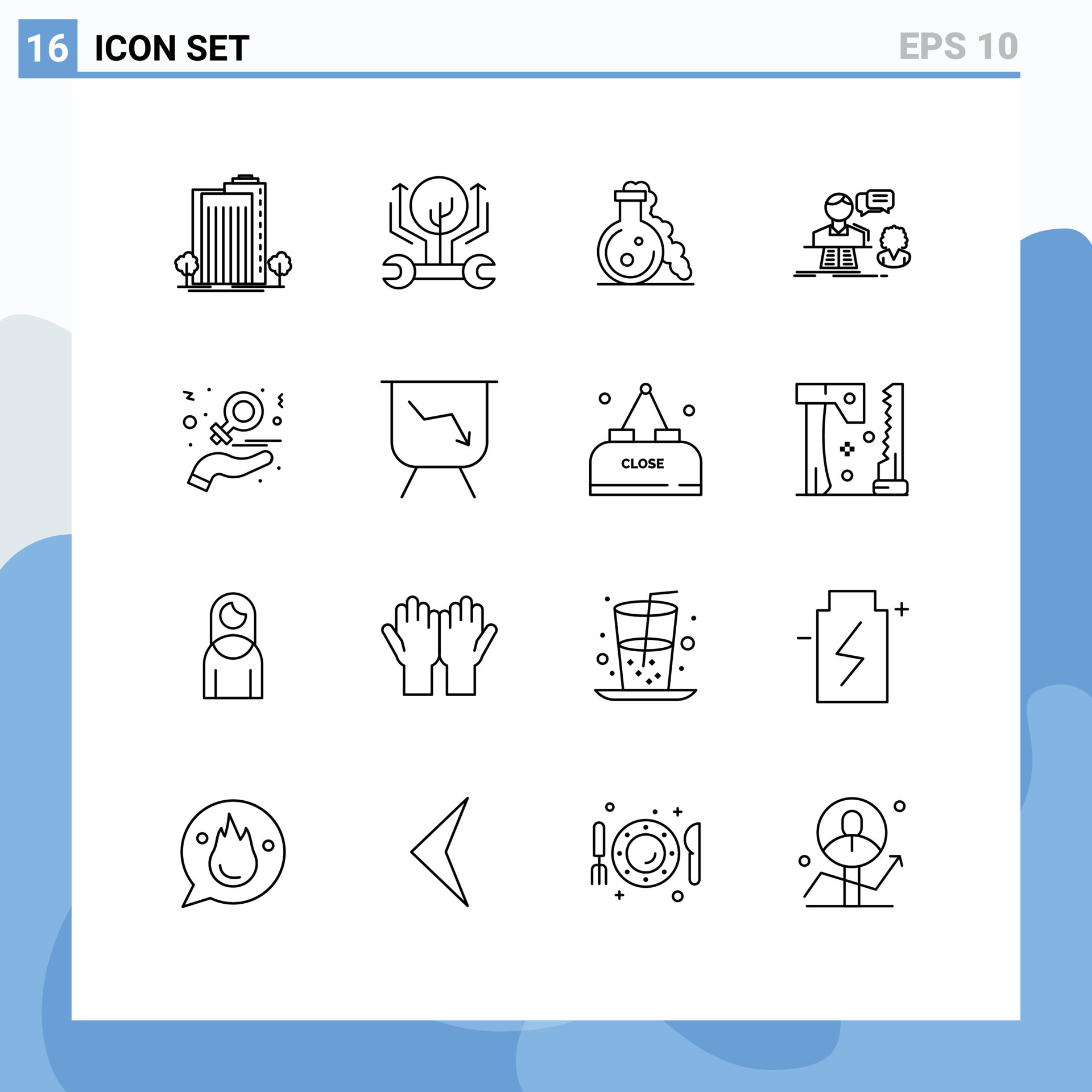 Set Of 16 Modern Ui Icons Symbols Signs For Contact Chat Hack Consultation Test Editable Vector