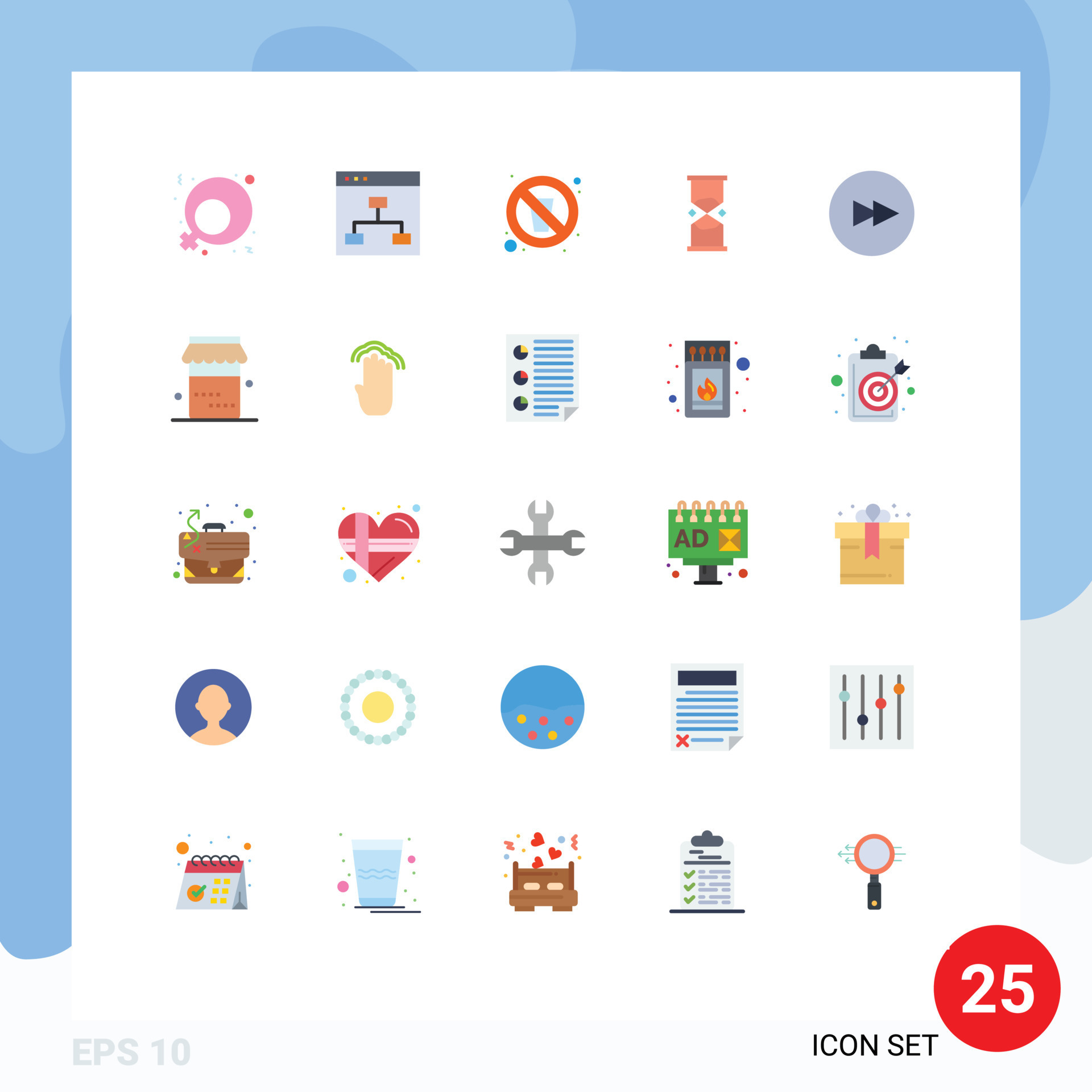 Set Of 25 Modern Ui Icons Symbols Signs For Sand Timer Drinking Time Water Editable Vector