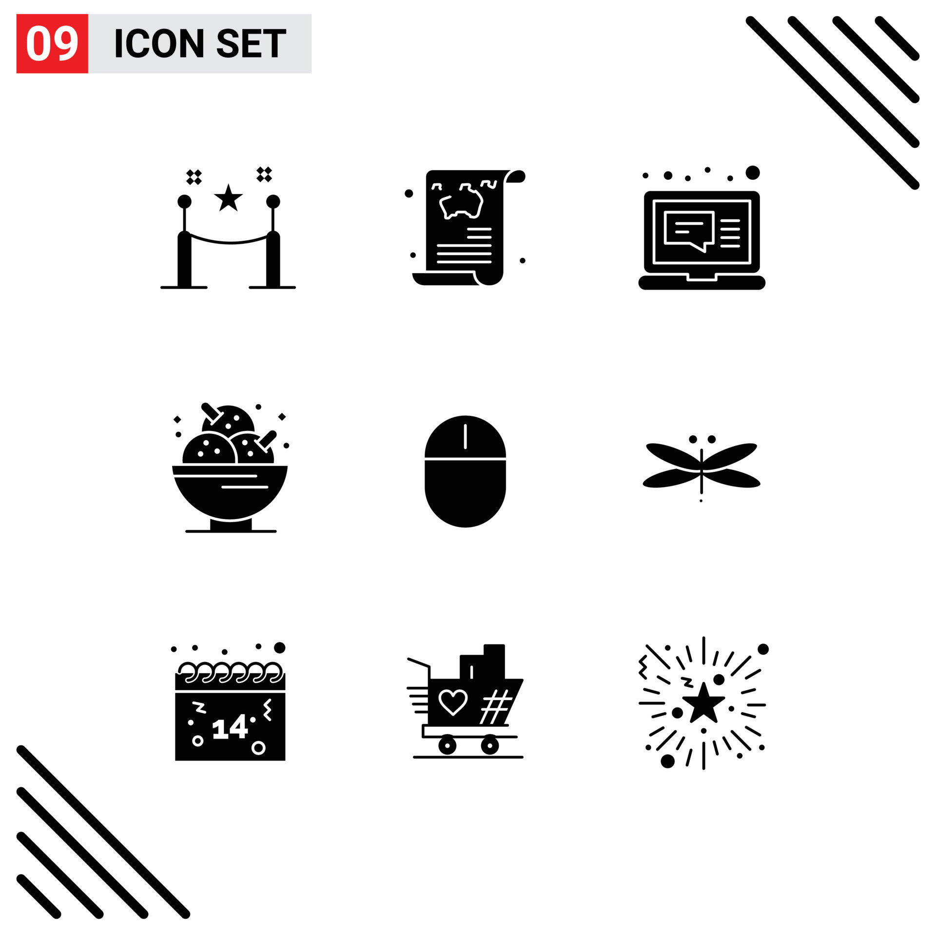 Set Of 9 Modern Ui Icons Symbols Signs For Sweet Ice Cream Guide Dessert Message Editable Vector