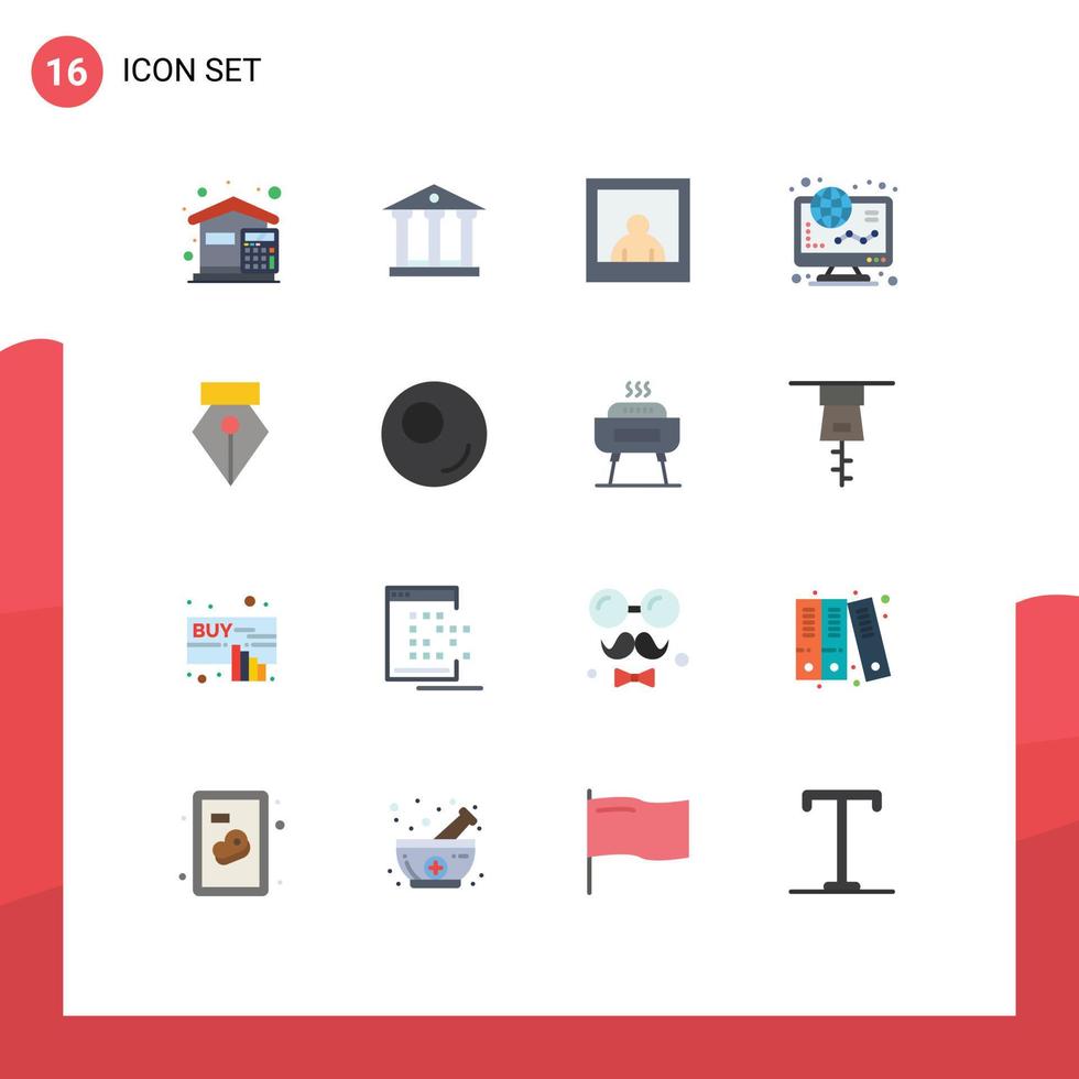 User Interface Pack Of 16 Basic Flat Colors Of Pen Shopping Money Online Finance Editable Pack