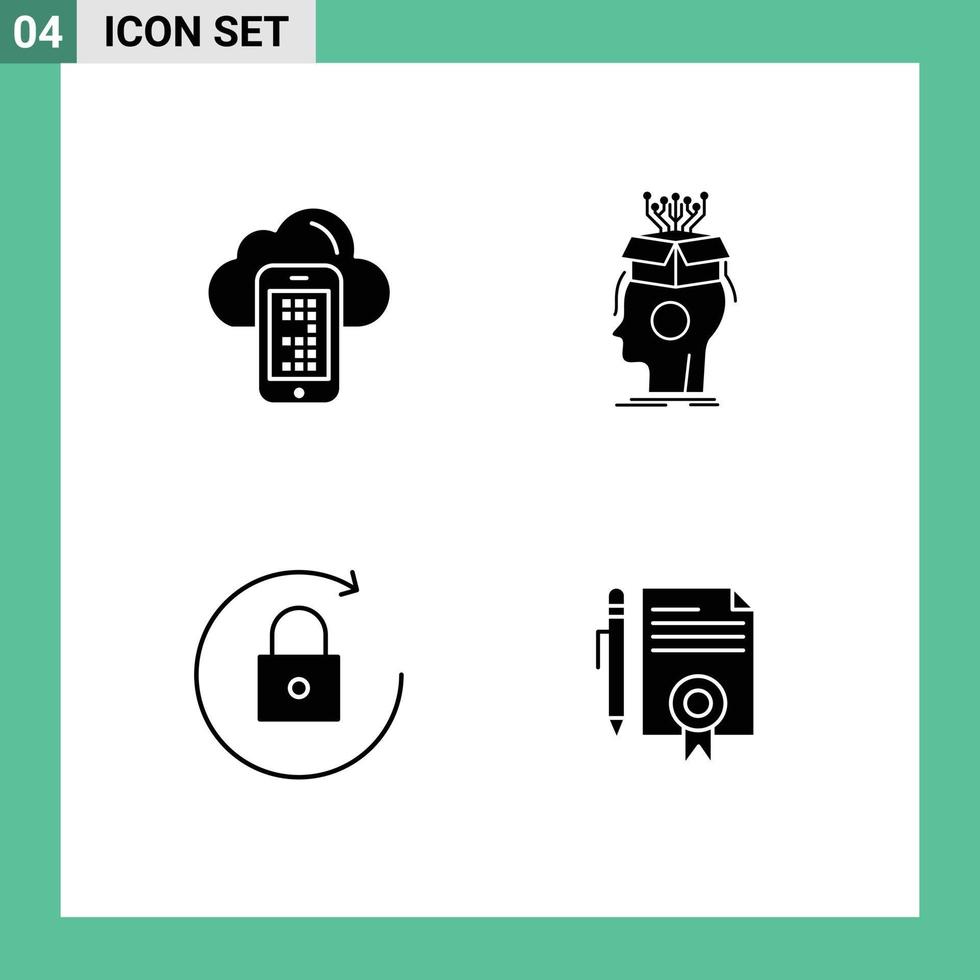 User Interface Pack Of 4 Basic Solid Glyphs Of Cloud Arrow Cell Brain Rotate Editable Vector