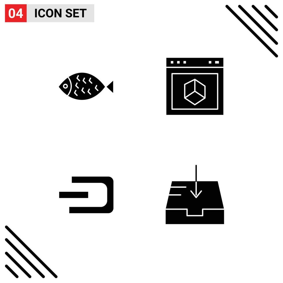 Group of 4 Solid Glyphs Signs and Symbols for fish dash eat element ...