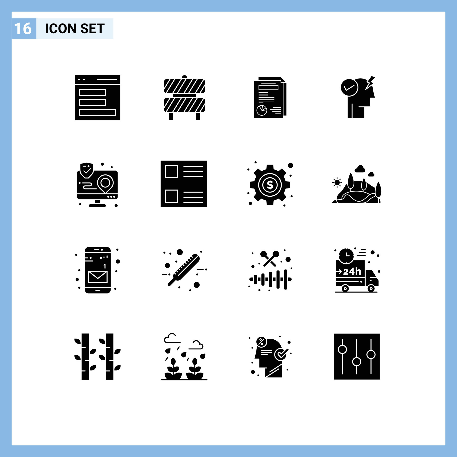 Set of 16 Modern UI Icons Symbols Signs for app power mode activate page power brain Editable ...