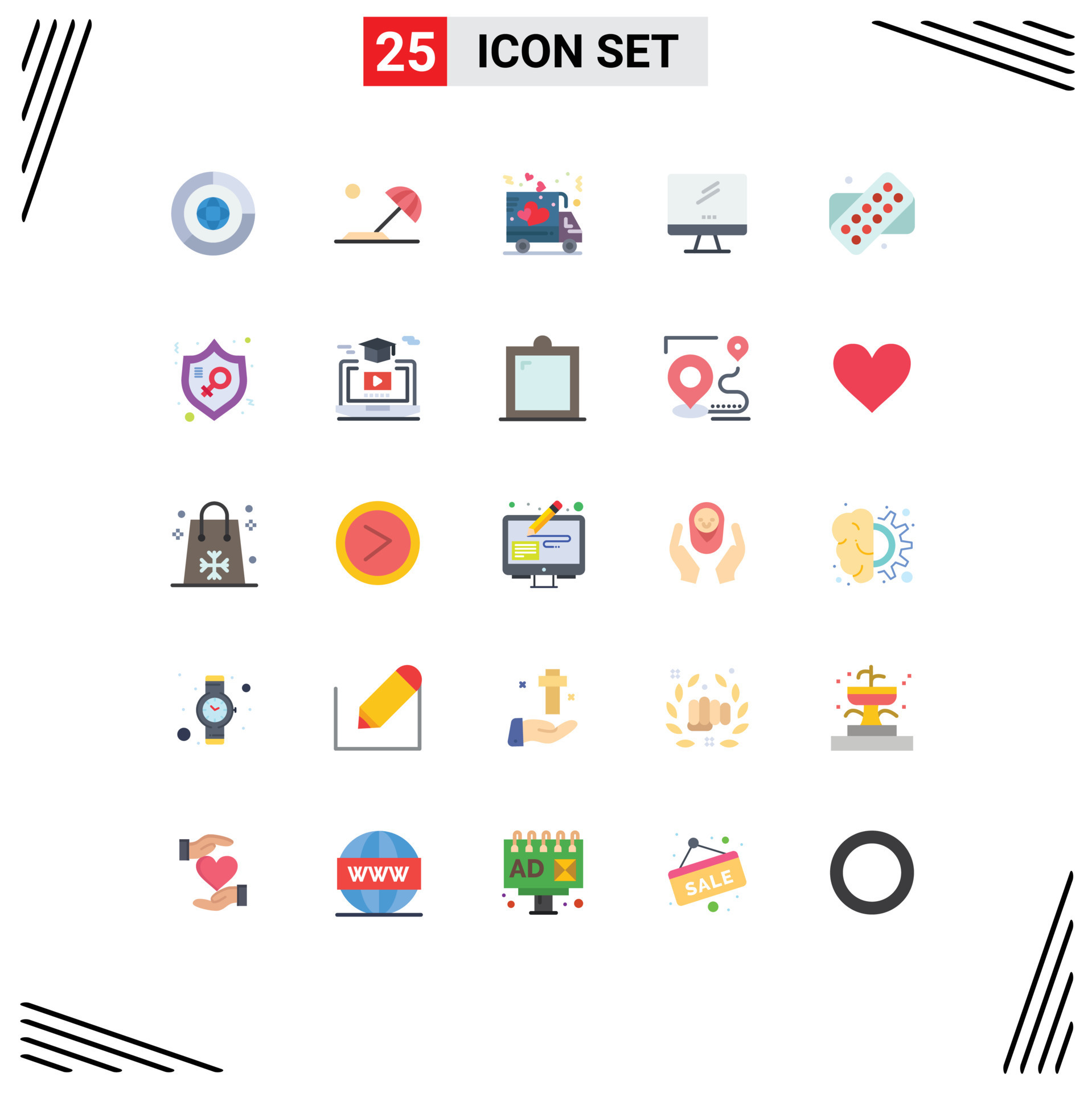 25 User Interface Flat Color Pack Of Modern Signs And Symbols Of Tablet Imac Delivery Device