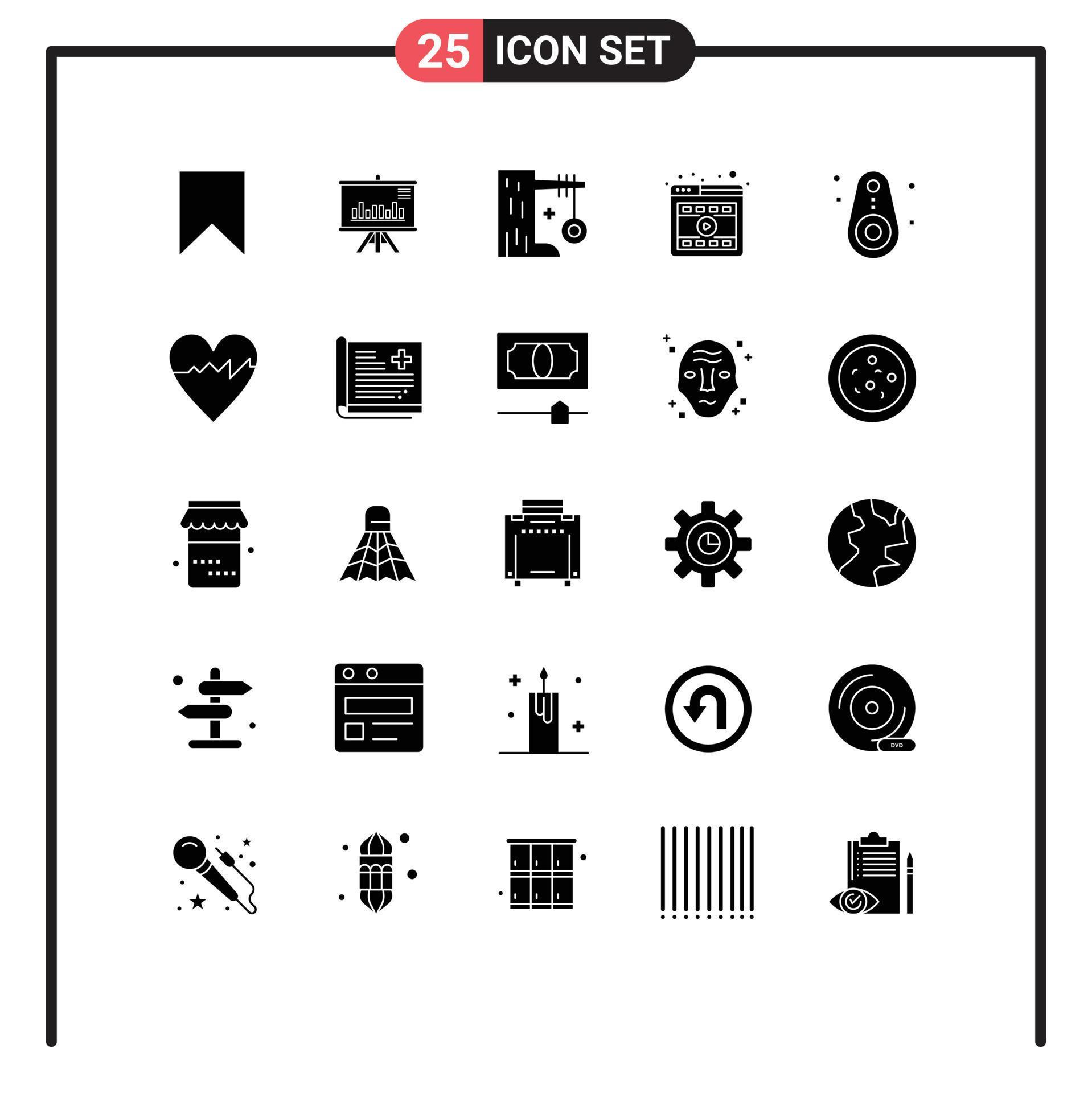 Pictogram Set of 25 Simple Solid Glyphs of online player business browser swing Editable Vector ...