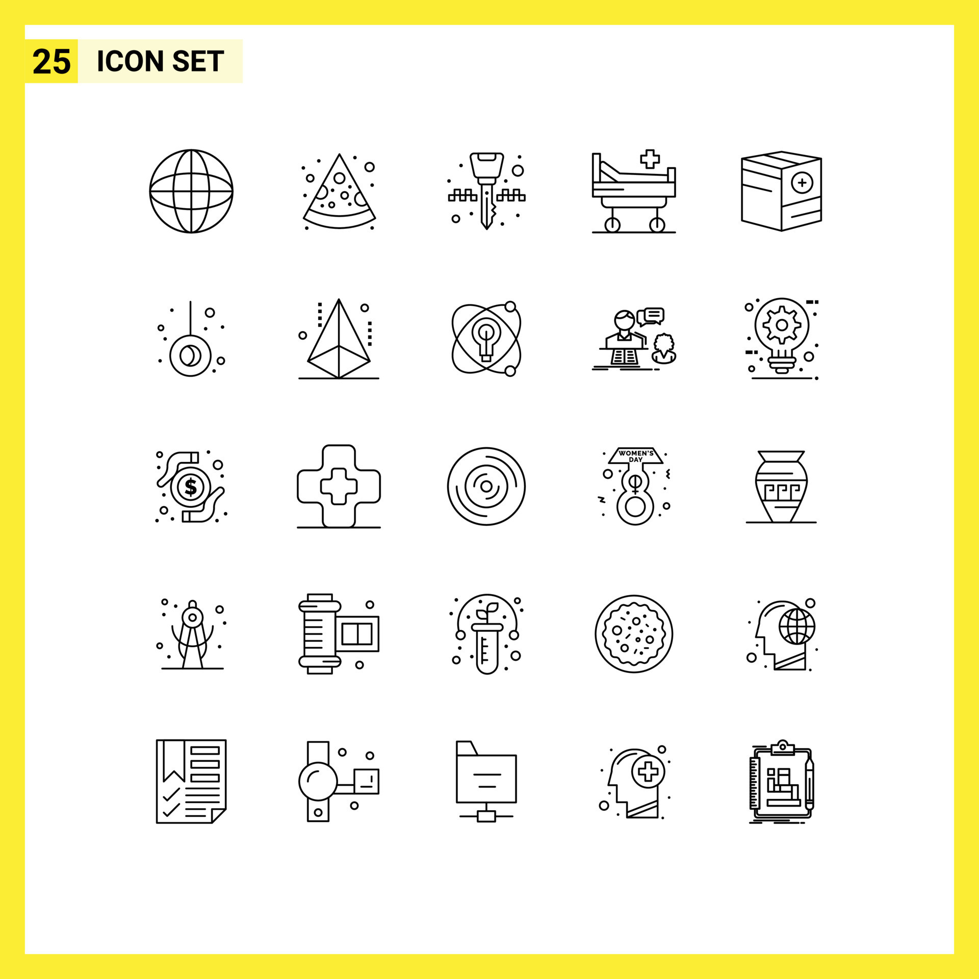 25 Universal Line Signs Symbols Of Commerce Add Equipment Medical Bed Editable Vector Design