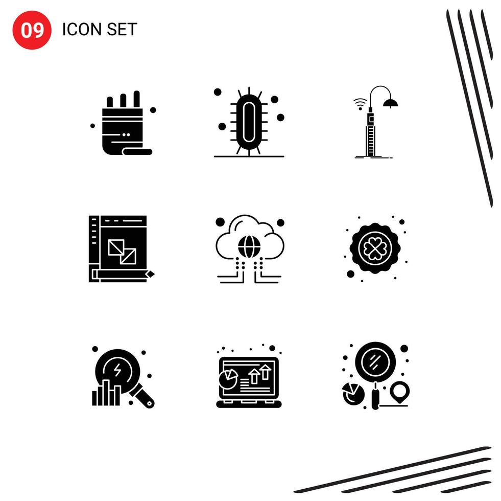 Pictogram Set of 9 Simple Solid Glyphs of panel develop study coding smart Editable Vector ...