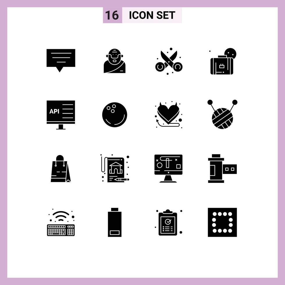 Set of 16 Modern UI Icons Symbols Signs for coding beach cut sun bag Editable Vector Design ...