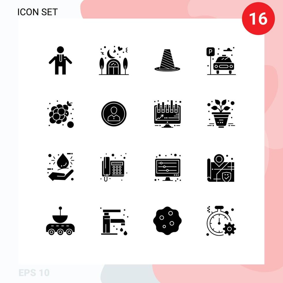 Set of 16 Modern UI Icons Symbols Signs for food parking road car city Editable Vector Design ...
