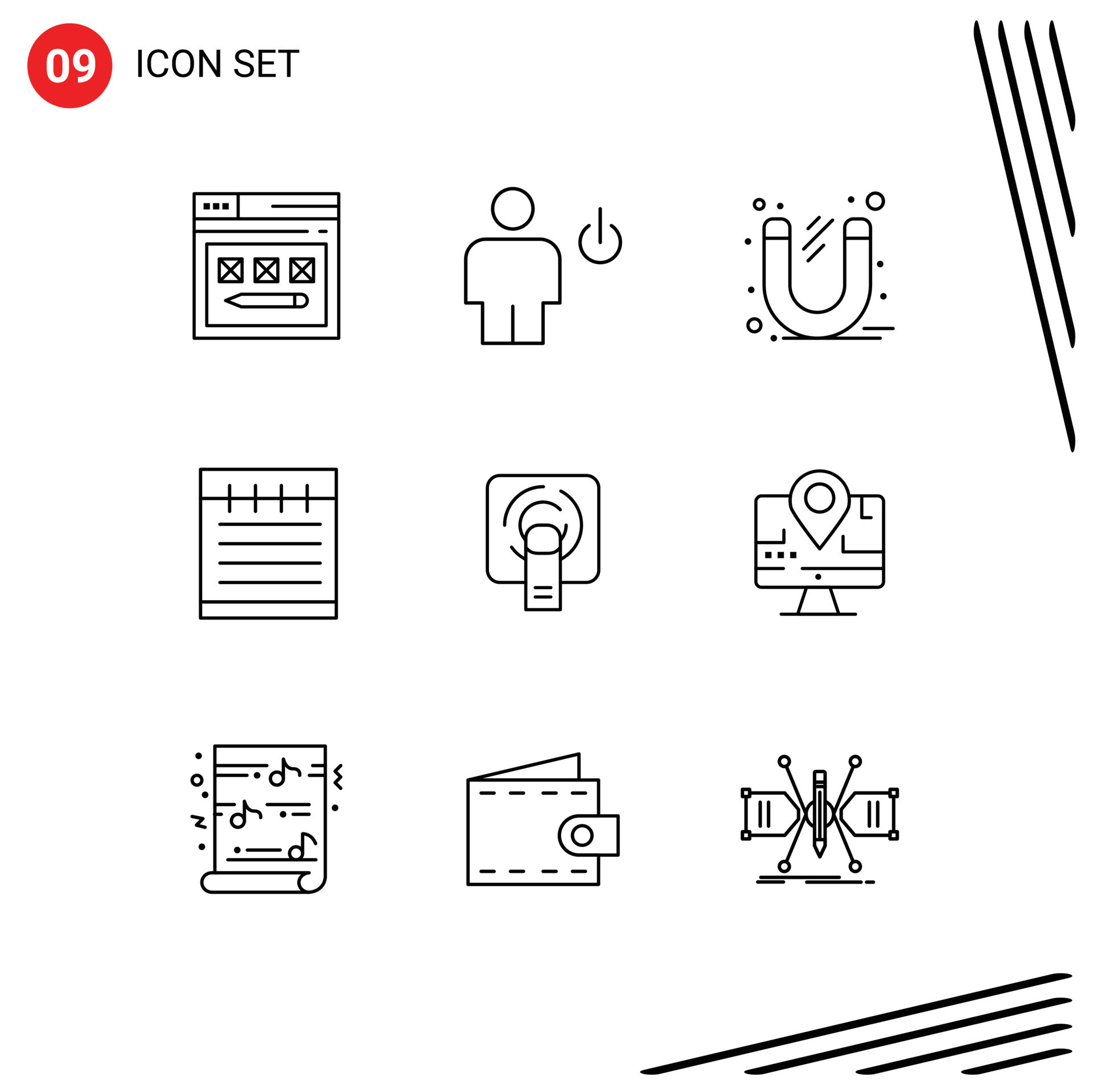 Modern Set of 9 Outlines Pictograph of school notebook human tool ... Modern Set of 9 Outlines Pictograph of school notebook human tool ...